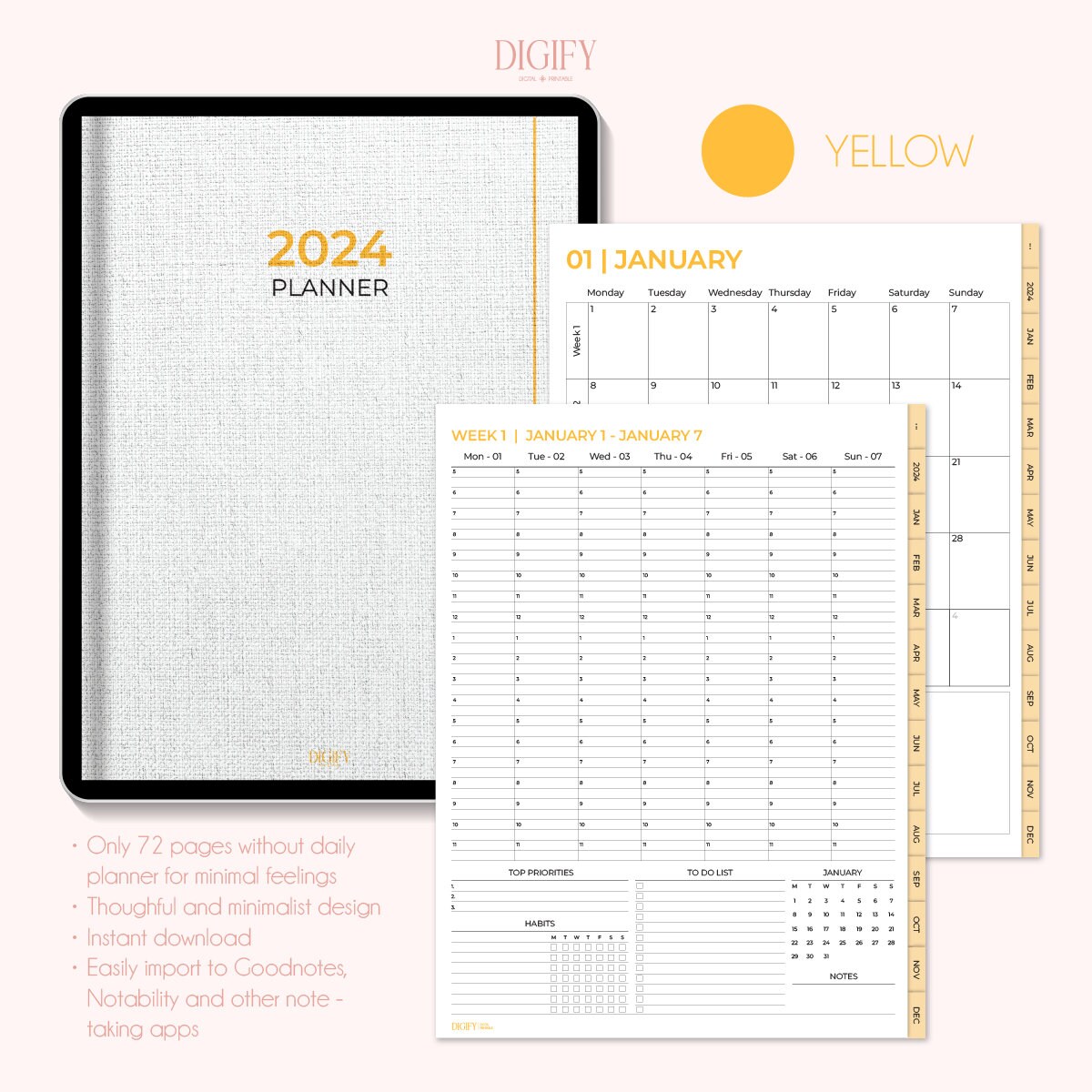 2024 Planner Digital, Dated Daily Planner, Digital Template for ...