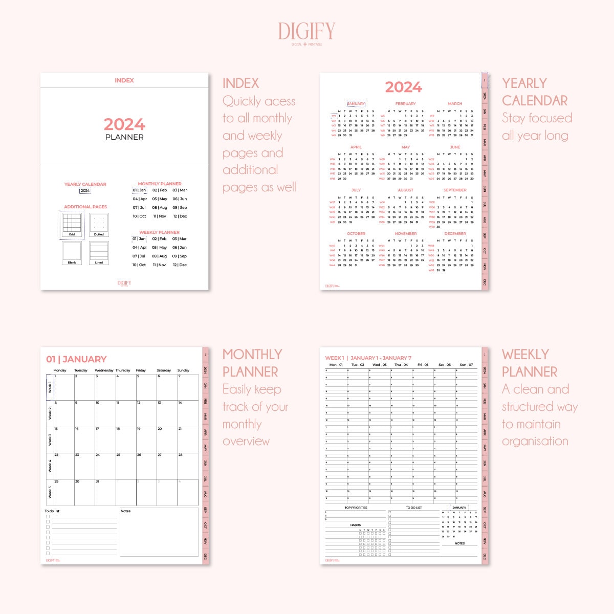 2024 Planner Digital, Dated Daily Planner, Digital Template for ...