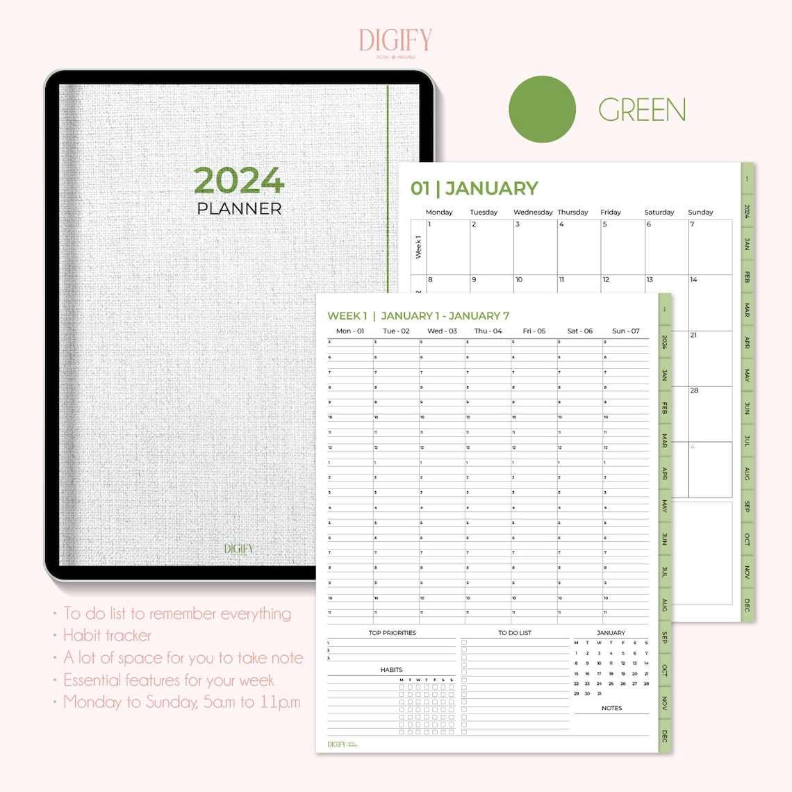 2024 Planner Digital, Dated Daily Planner, Digital Template for ...