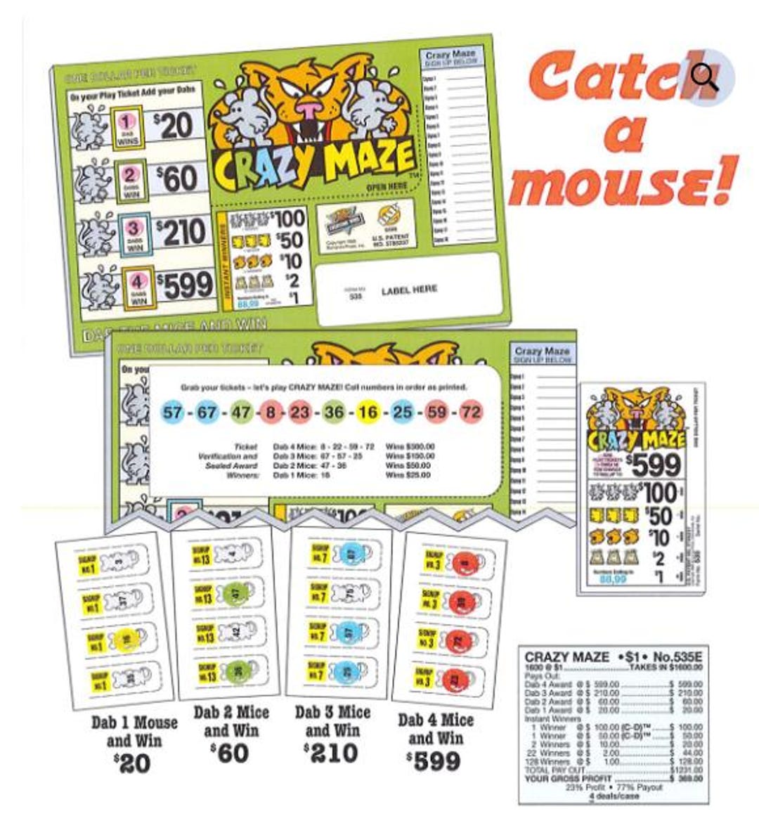 Pull Tab Tickets – Hard Cards – Game - Holder - Crazy Maze - 1,600 Ct ...