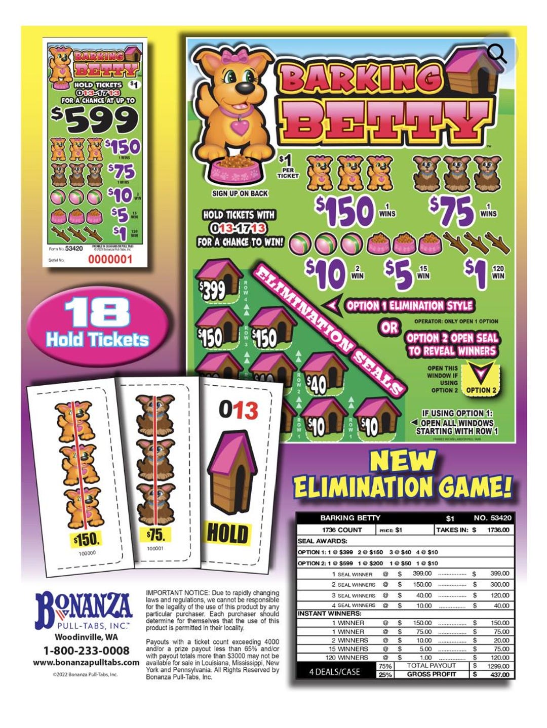 Barking Beatty - Pull Tab Ticket - Holder - Ticket for Amusement ...