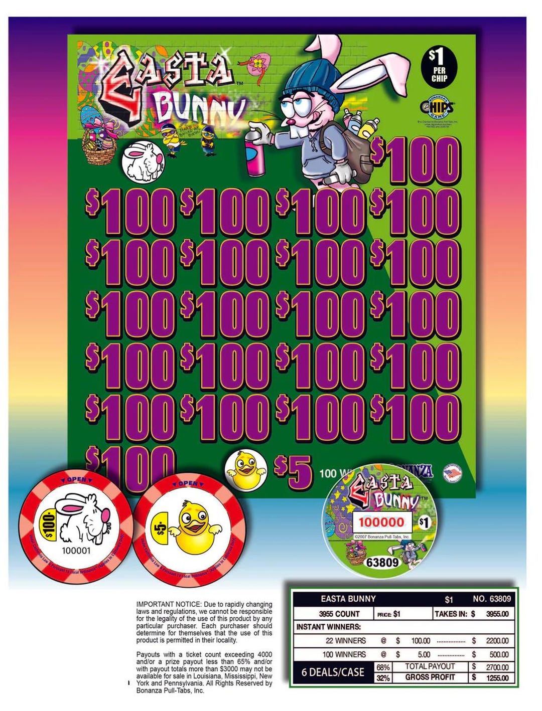 Pull Tab Tickets - Chips - Game - Esta Bunny - 3,955 Ct - Etsy