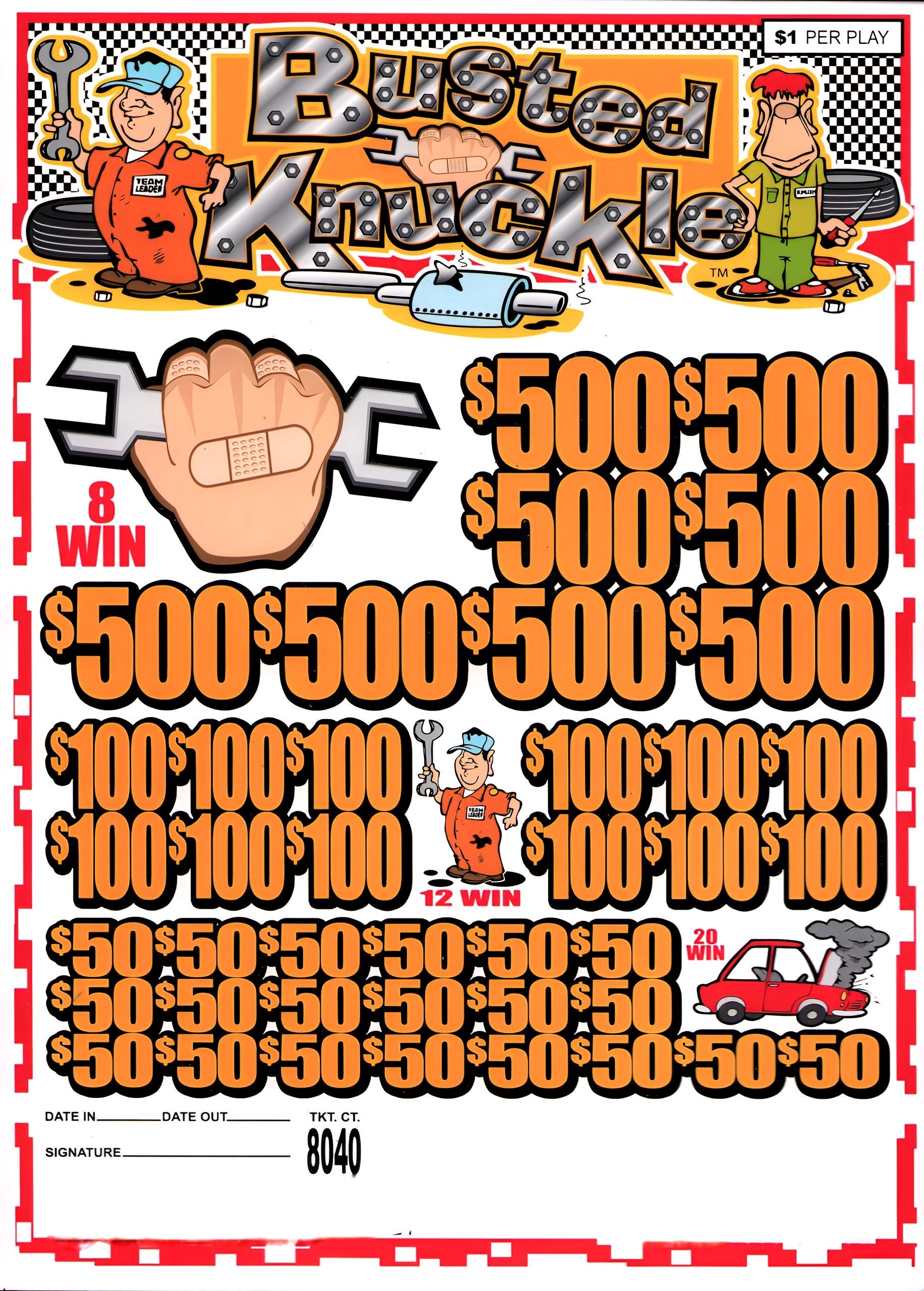 Busted Knuckle Jar Ticket Pull Tab Ticket Ticket for Amusement Purpose ...