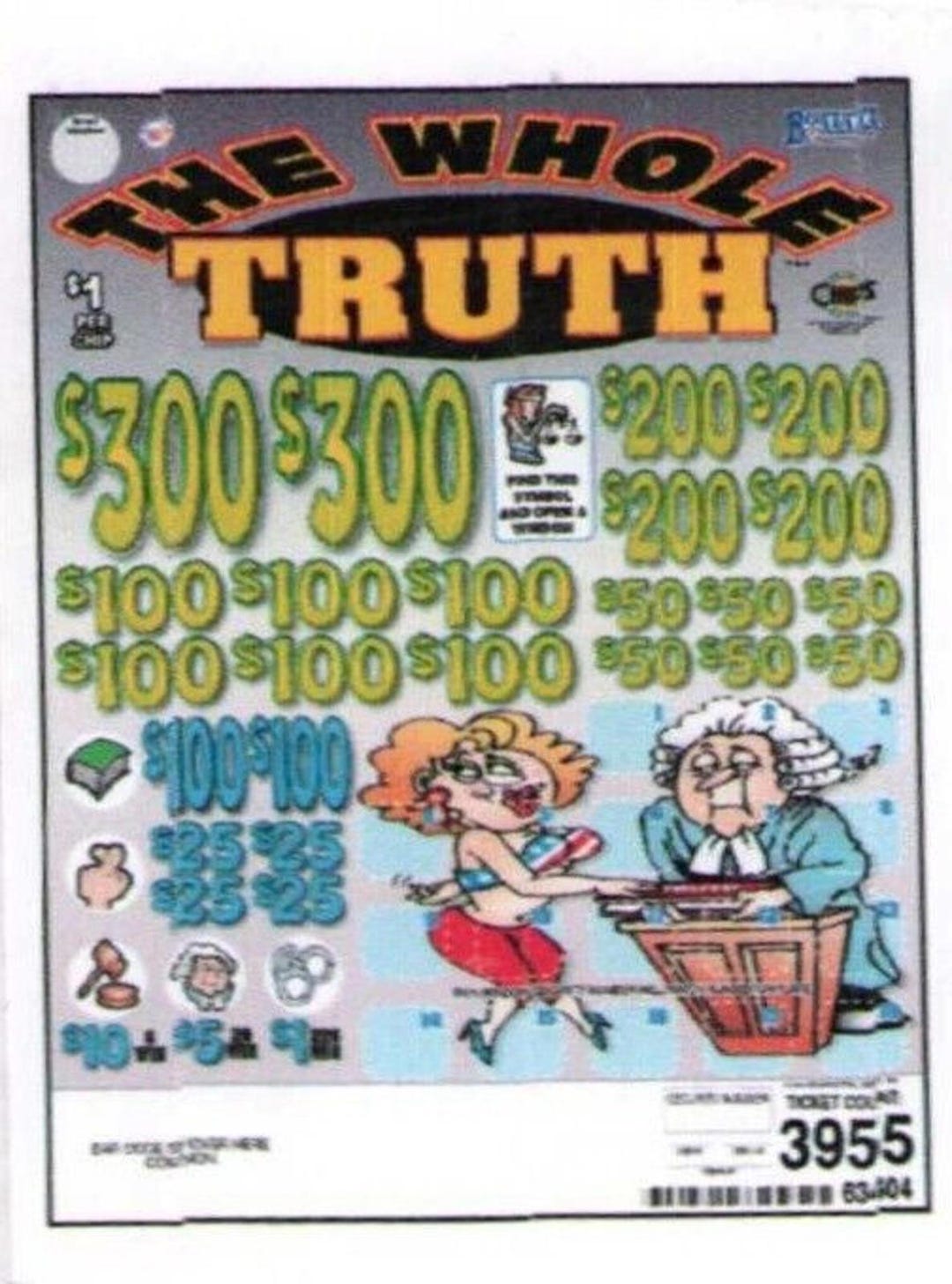 Pull Tab Tickets - Chips - Game - Pick Board - the Whole Truth- 3,955 ...