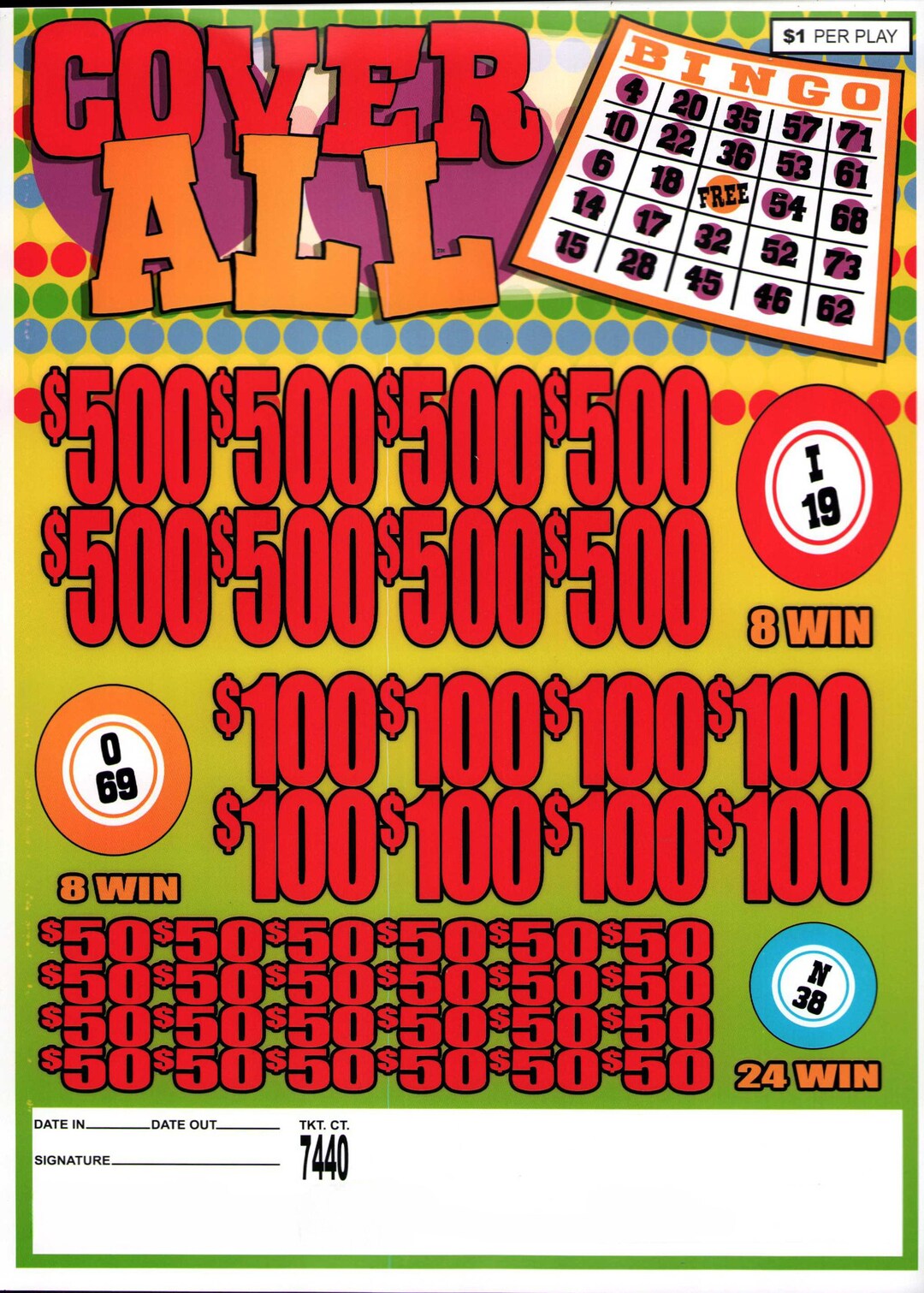 Cover All Jar Ticket Pull Tab Ticket Ticket for Amusement Purposes Only ...