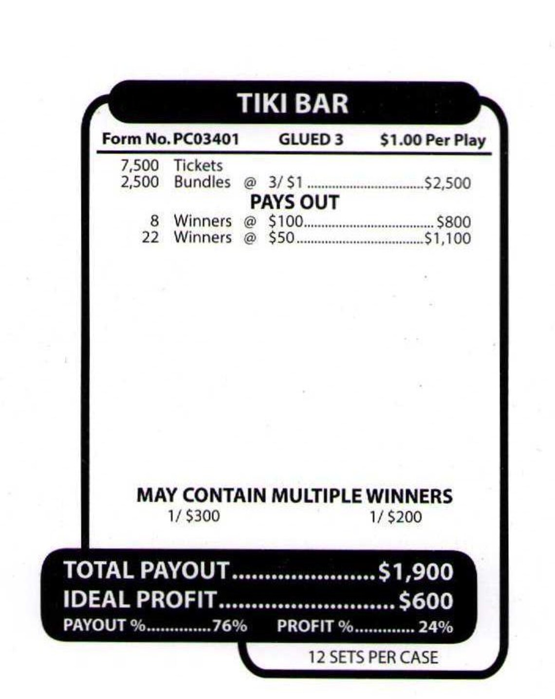 Tiki Bar Jar Ticket Pull Tab Ticket Ticket for Amusement Purposes Only ...