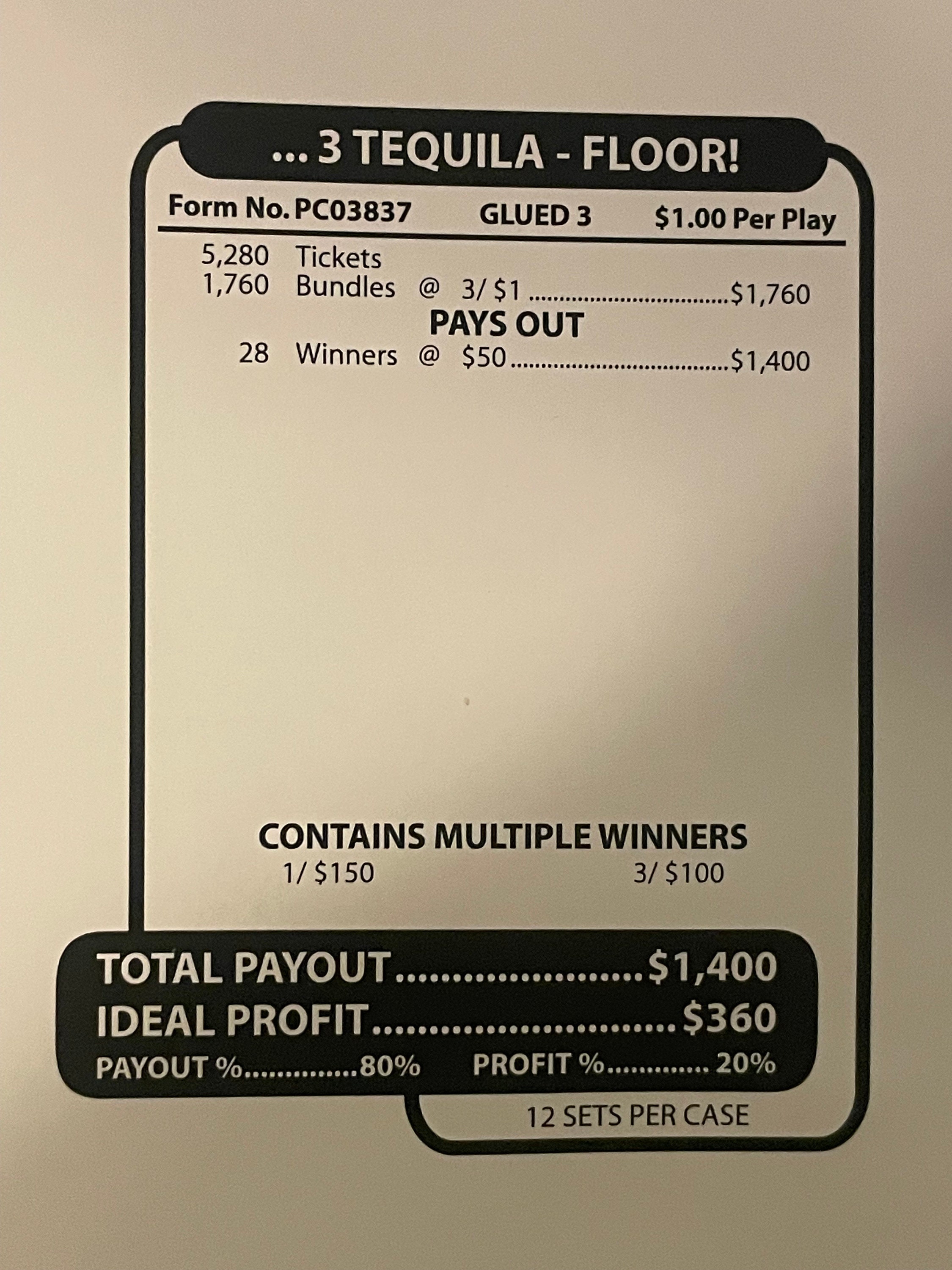 3 Tequila Floor Jar Ticket Pull Tab Ticket Ticket for Amusement Purpose ...