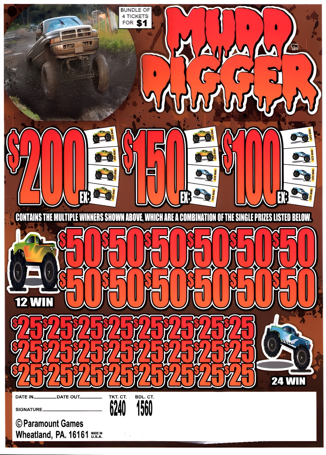 Mudd Digger Jar Ticket Pull Tab Ticket Ticket for Amusement Purposes ...