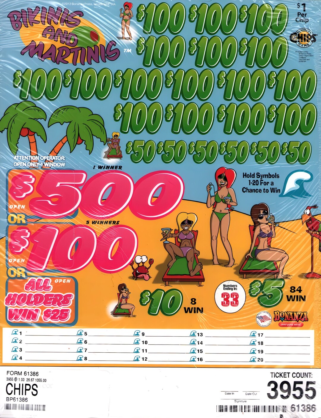 Bikinis & Martinis- Chip Ticket - Holder - Pull Tab Ticket - Ticket for ...
