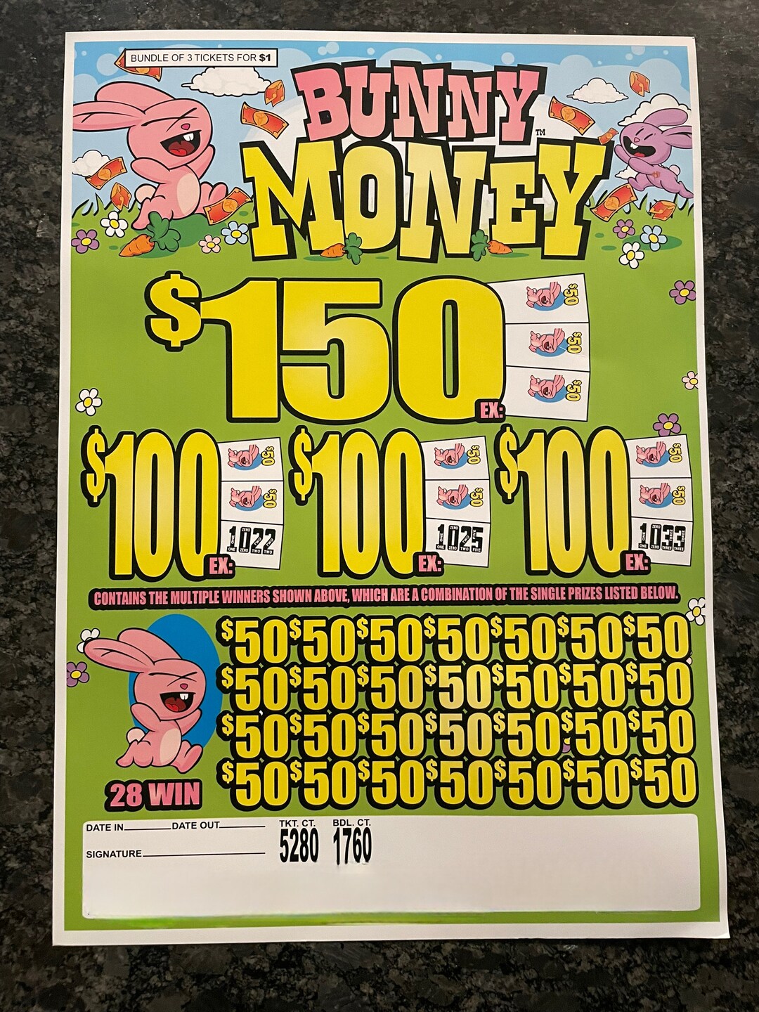 Bunny Money Jar Ticket Pull Tab Ticket Tickets for Amusement Purpose ...