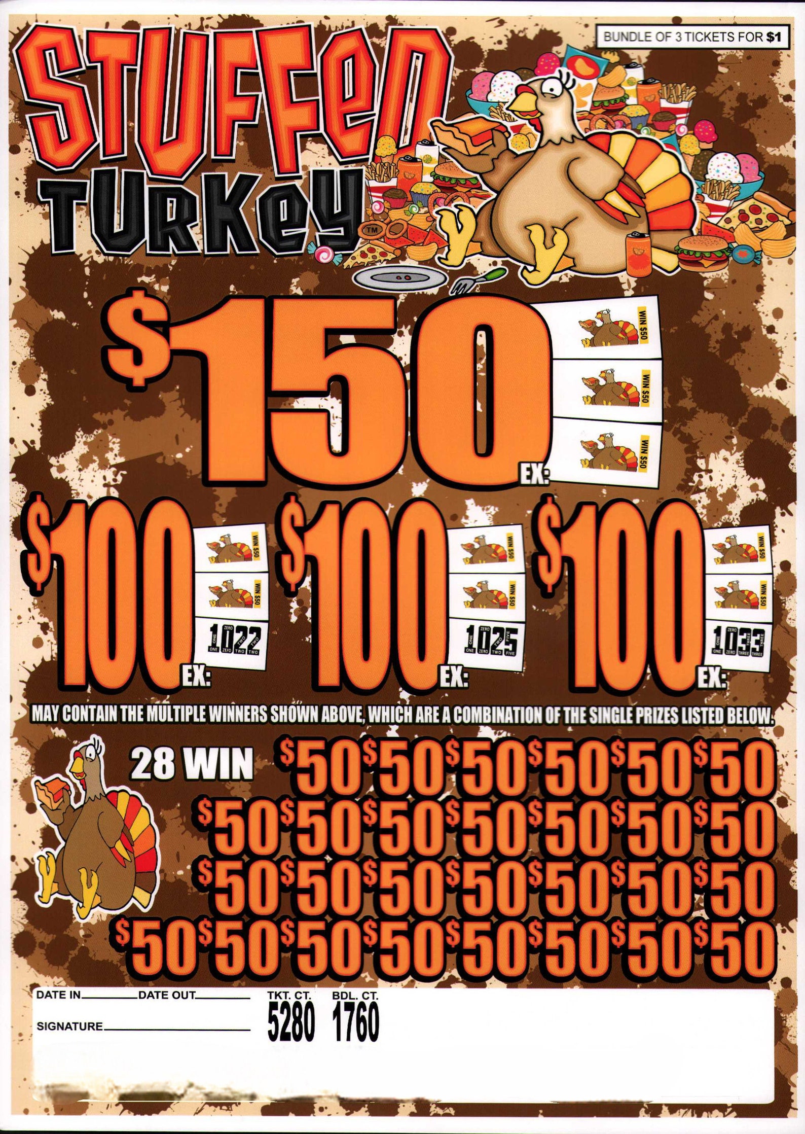 Stuffed Turkey Jar Ticket Pull Tab Ticket Ticket for Amusement Purposes ...