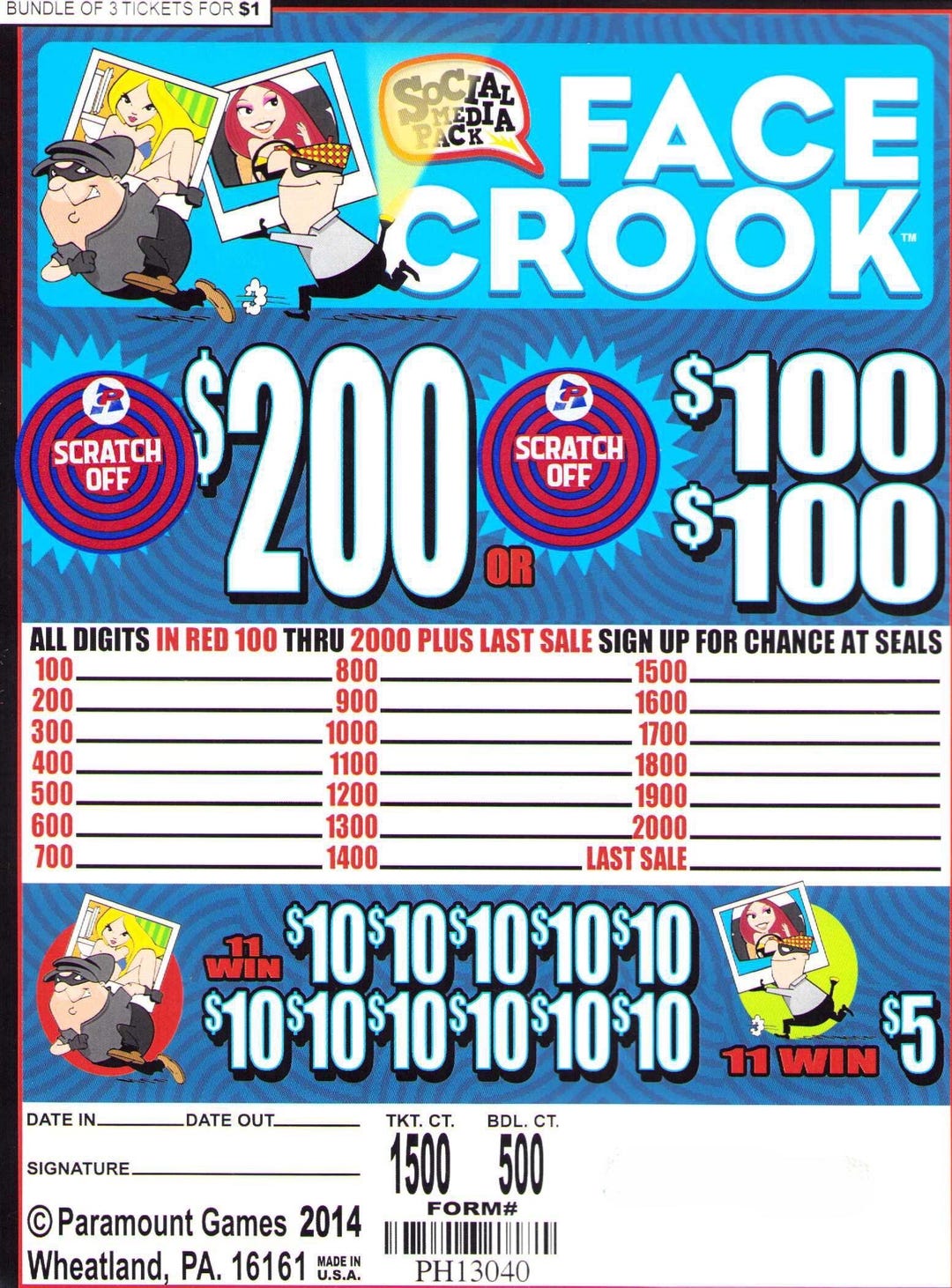 Pull Tab Tickets - Jar - Game - Holder - Face Crook - 500 Ct - Etsy