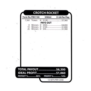 Crotch Rocket Jar Ticket Pull Tab Ticket Ticket for Amusement Purpose ...