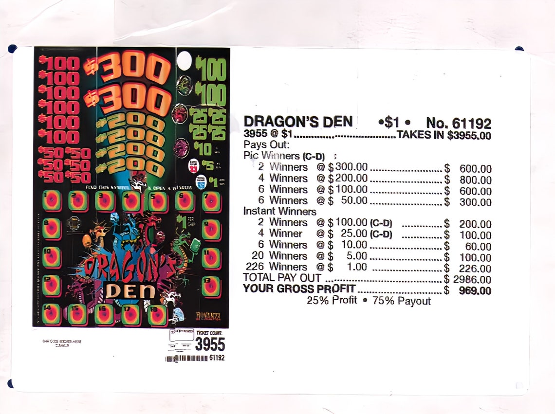 Dragon Den Chip Ticket Pull Tab Ticket Ticket for Amusement Purposes ...