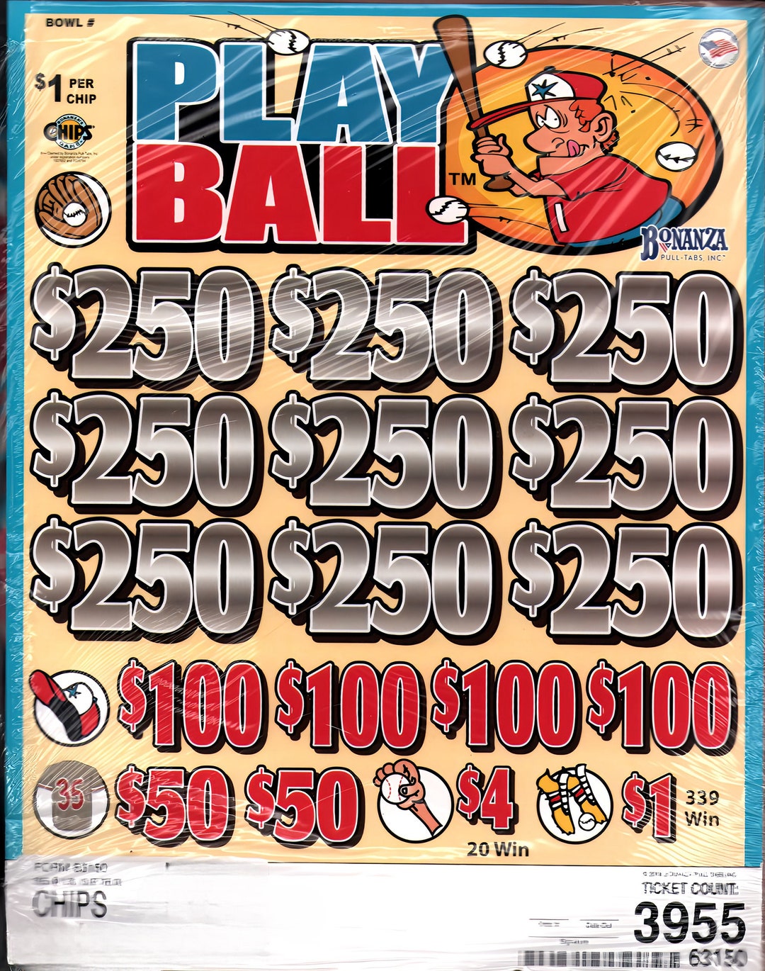Play Ball Chip Ticket Pull Tab Ticket Ticket for Amusement Purposes ...
