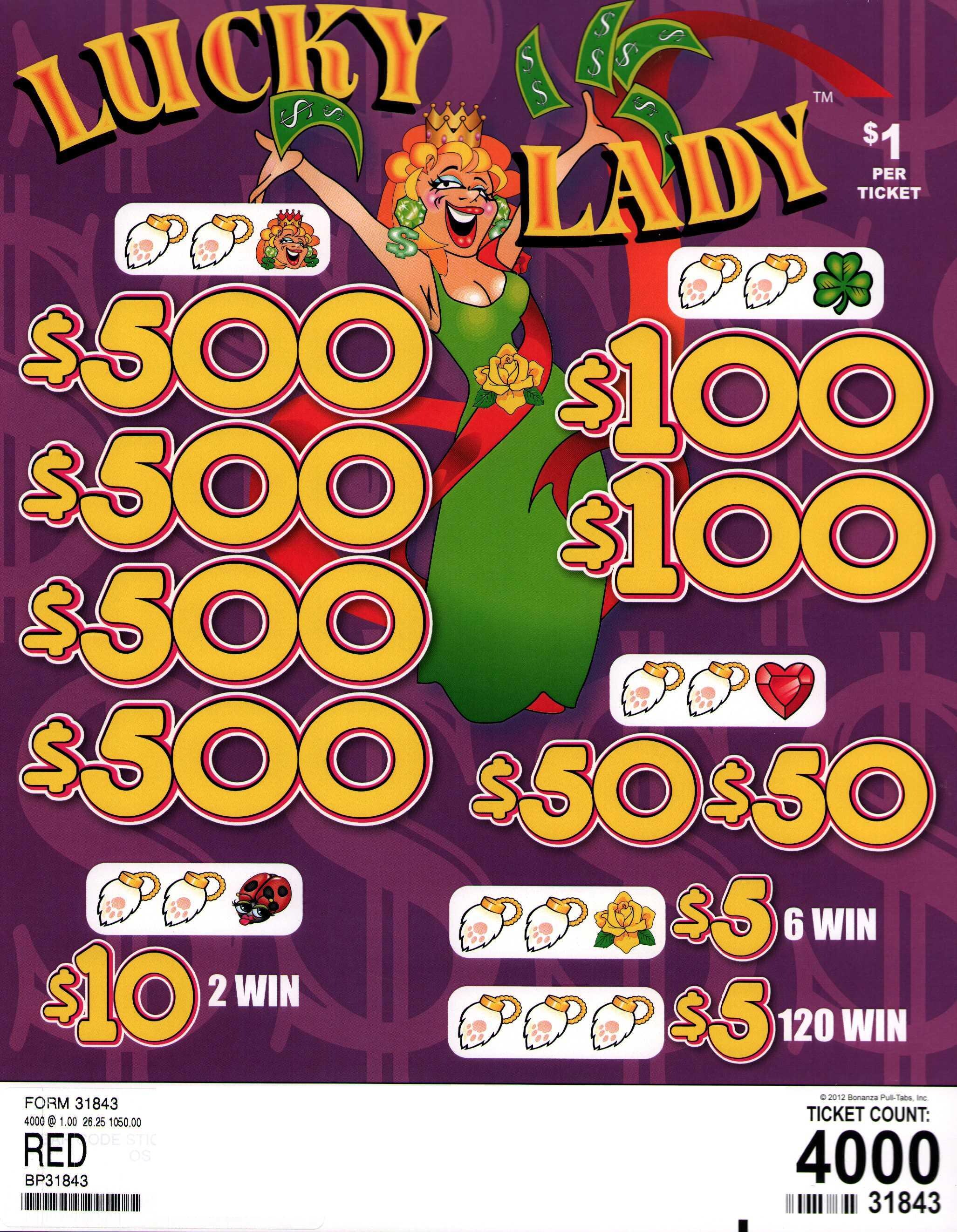 Lucky Lady - Hard Card - 3 Window - Ticket - Pull Tab Ticket - Ticket ...