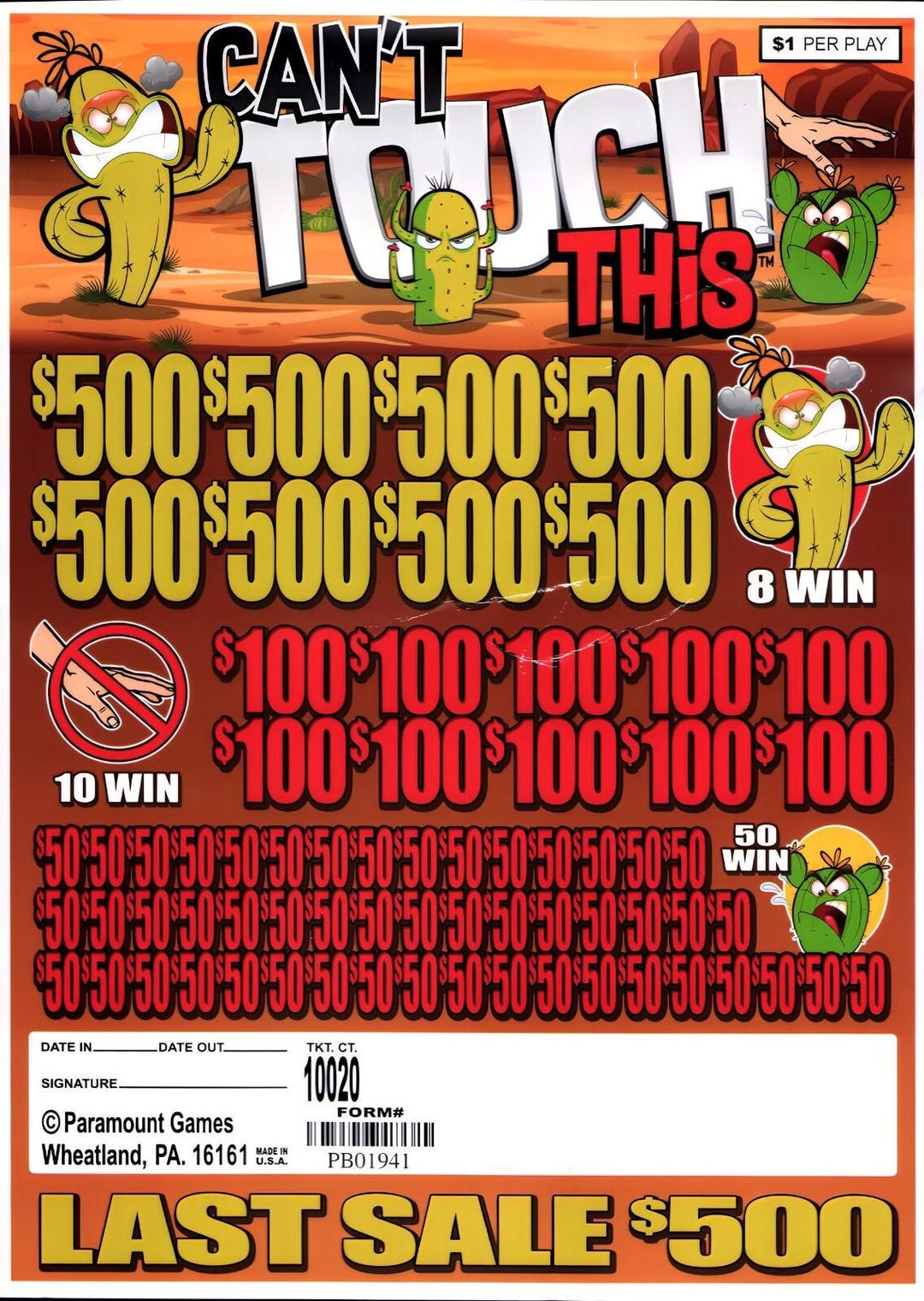 Pull Tab Tickets – Jar – Game - Can't Touch This - 10,020 Ct - Etsy