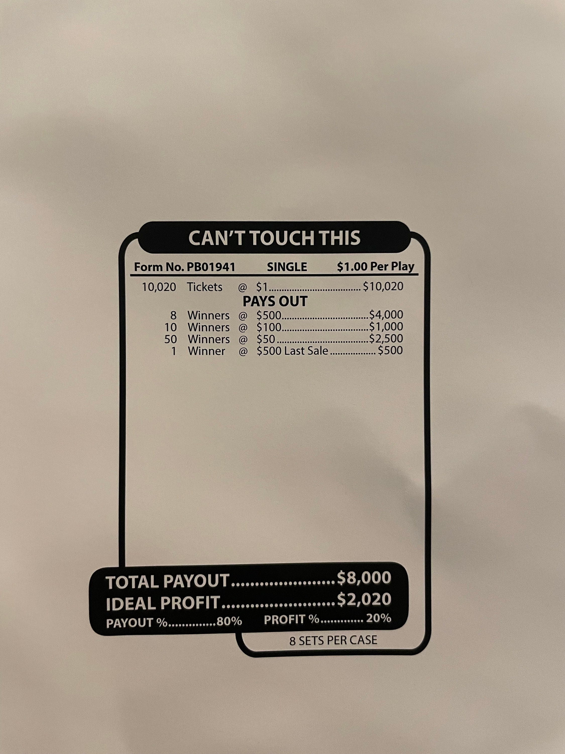 Can't Touch This Jar Ticket Pull Tab Ticket Tickets for Amusement ...