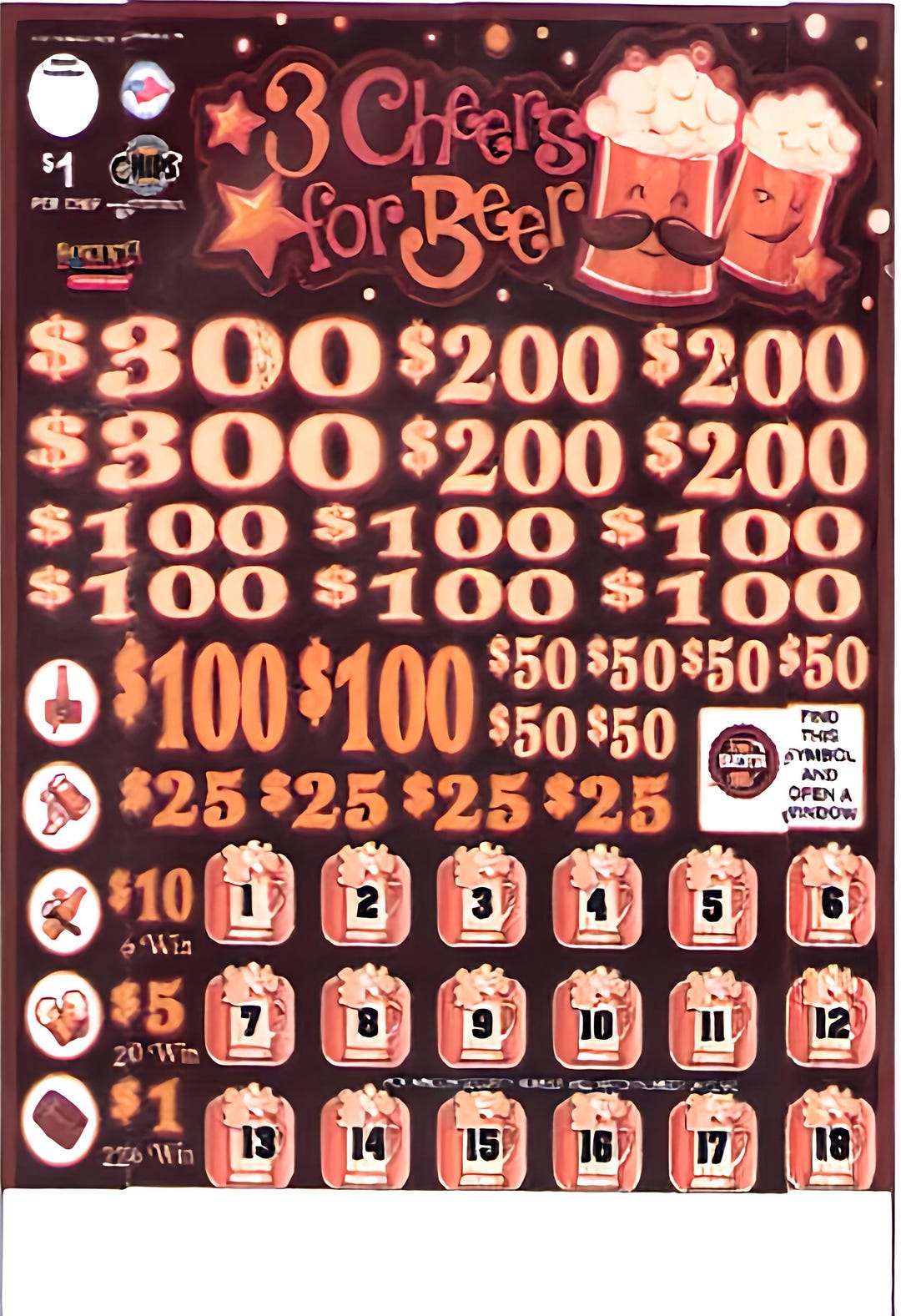 3 Cheers for Beer Chip Ticket Pull Tab Ticket Ticket for Amusement ...