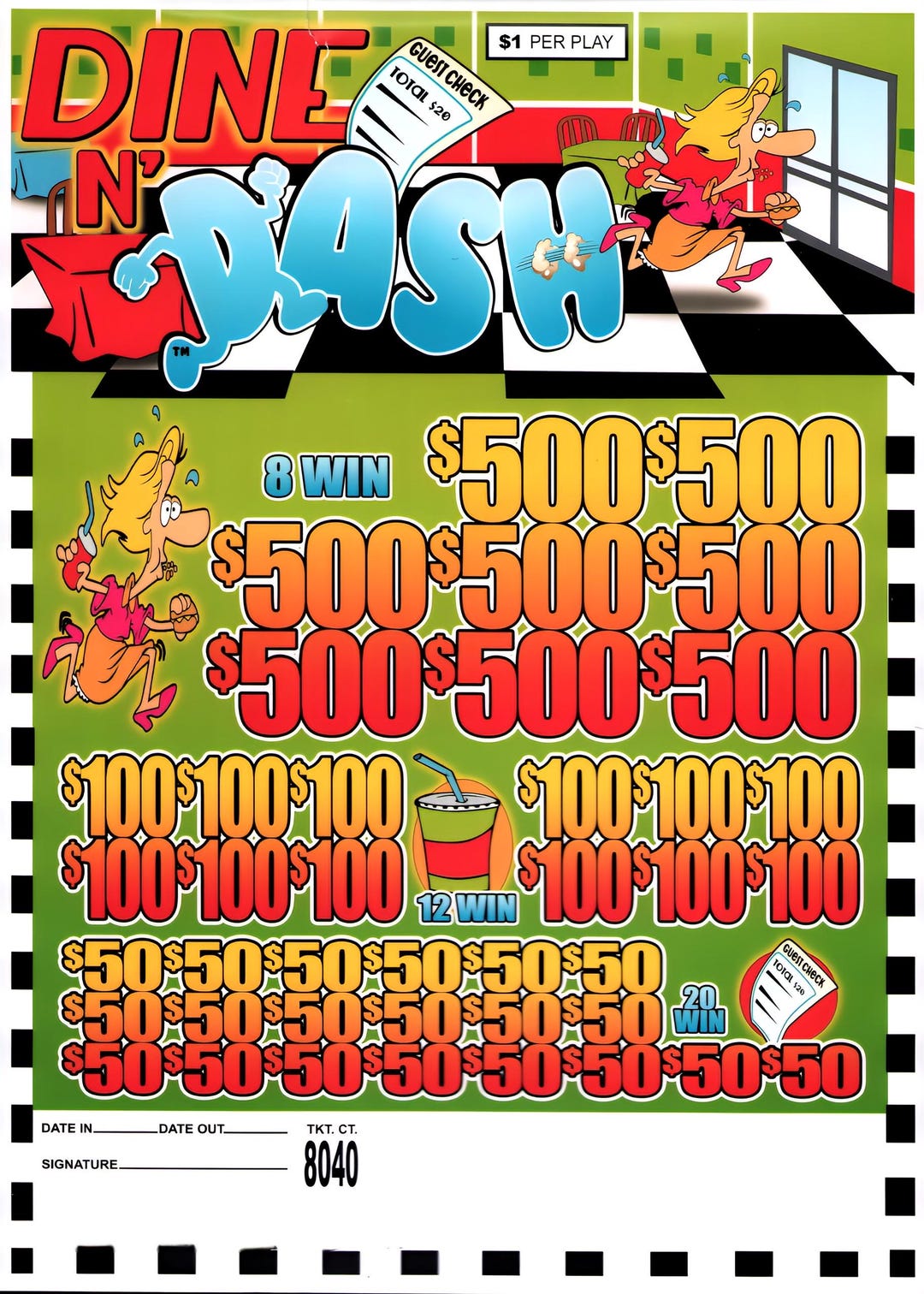 Dine N' Dash - Jar Ticket - Pull Tab Ticket - Ticket for Amusement ...