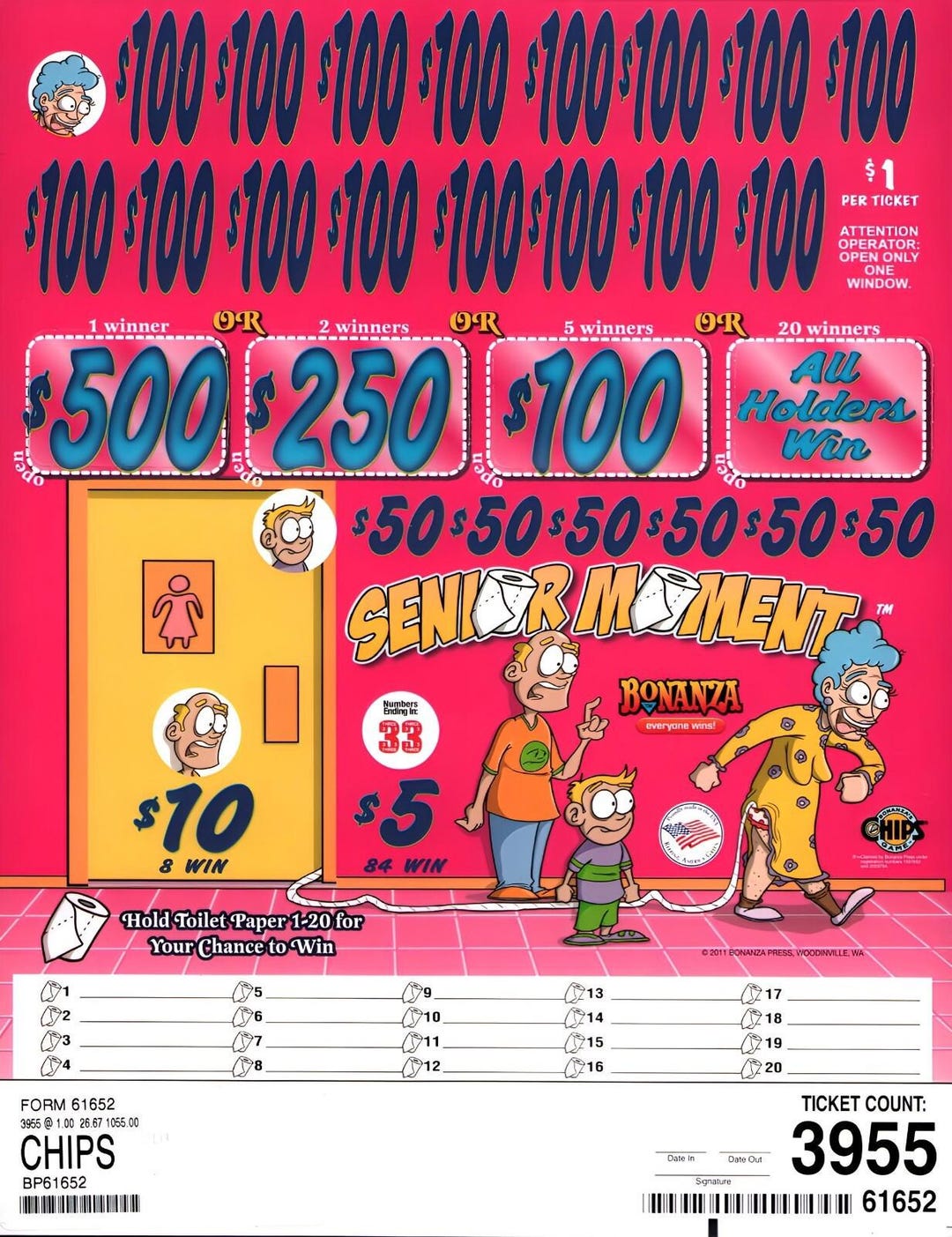 Pull Tab Tickets - Chips - Game - Holder - Senior Moment - 3,955 - Etsy