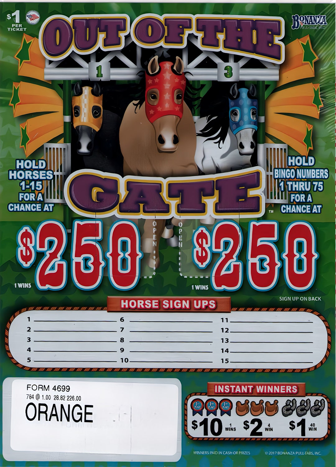 3 Pack Out the Gate Pull Tab Ticket Hard Card Ticket for Amusement ...