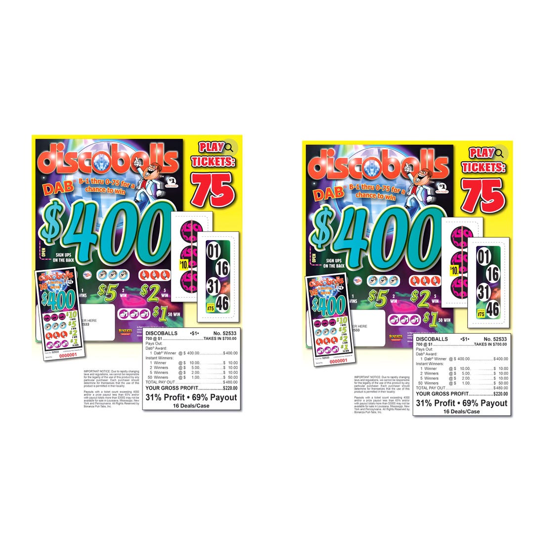2 PACK - Discoballs - Pull Tab Ticket - Ticket for Amusement Purposes ...
