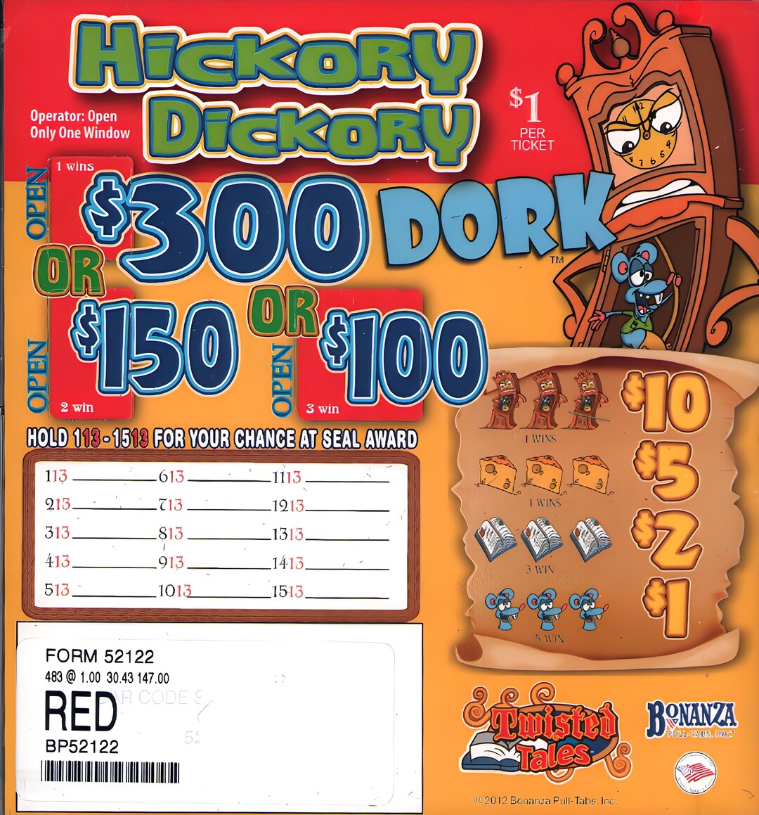 3 Pack Hickory Dickory Dork - Pull Tab Ticket - Hard Card - Ticket for ...