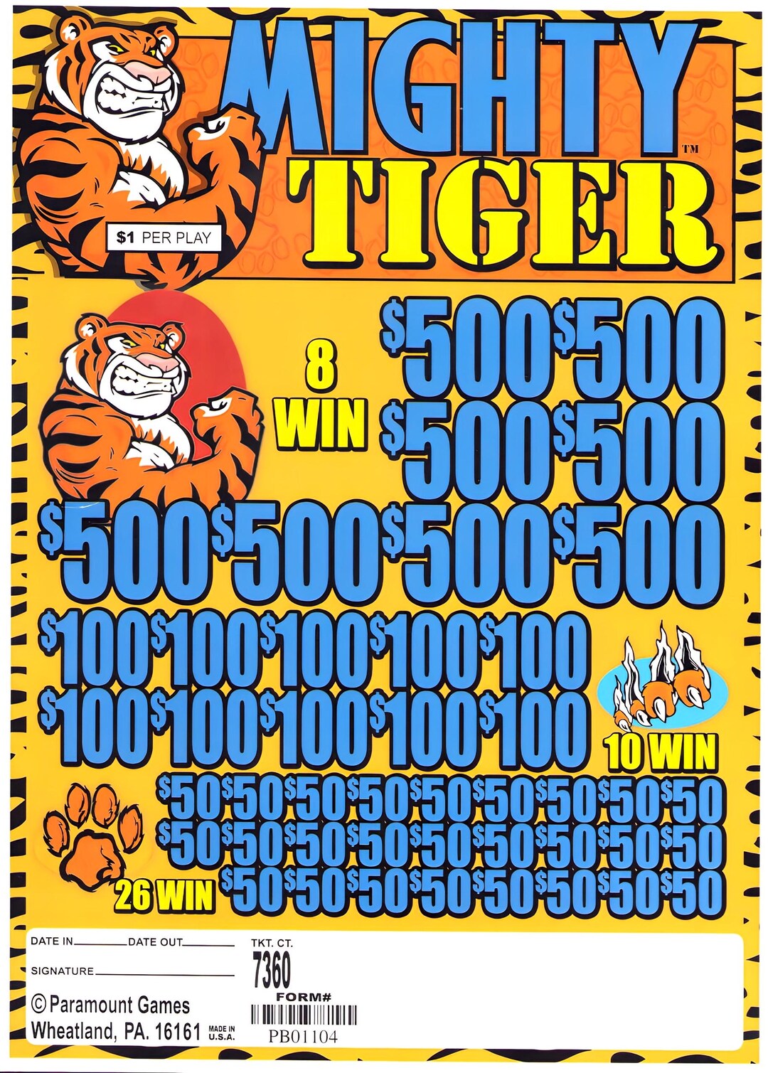 Might Tiger 7,360 Ct- Jar Ticket - Pull Tab Ticket - Etsy