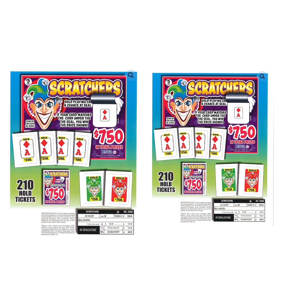 Pull Tab Tickets - Hard Card - Game - 2 Pack - Scratchers - 210 Ct Ea ...