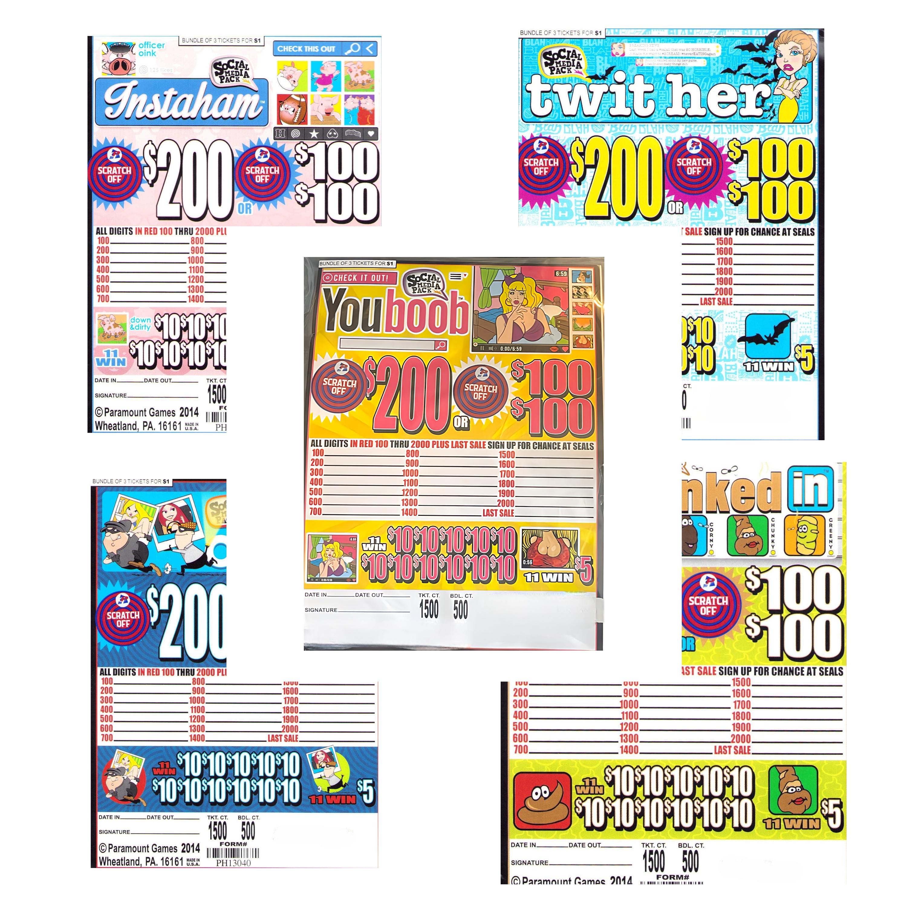 Pull Tab Tickets - Jars - Game - 5 Pack - You Boob, Instaham, Stinked ...
