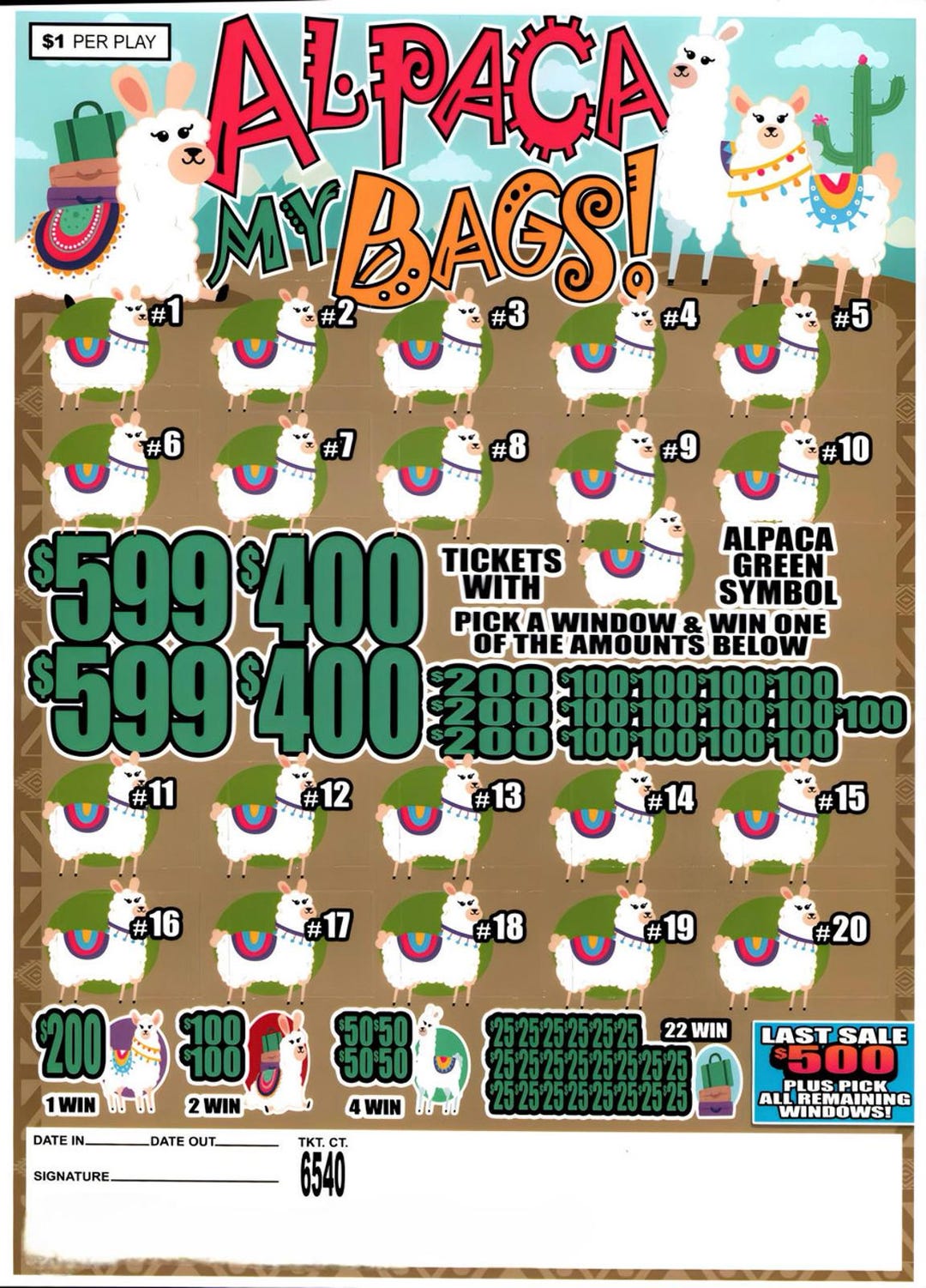 Pull Tab - Jar - Tickets Game -pick Board - Holder -alpaca My Bags Pick ...