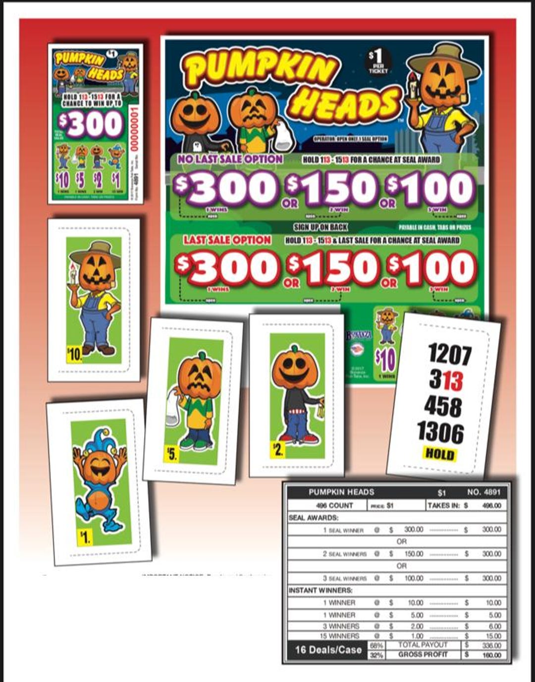Pull Tab Tickets – Hard Cards – Game - Pumpkin Heads - 496 Ct - Etsy