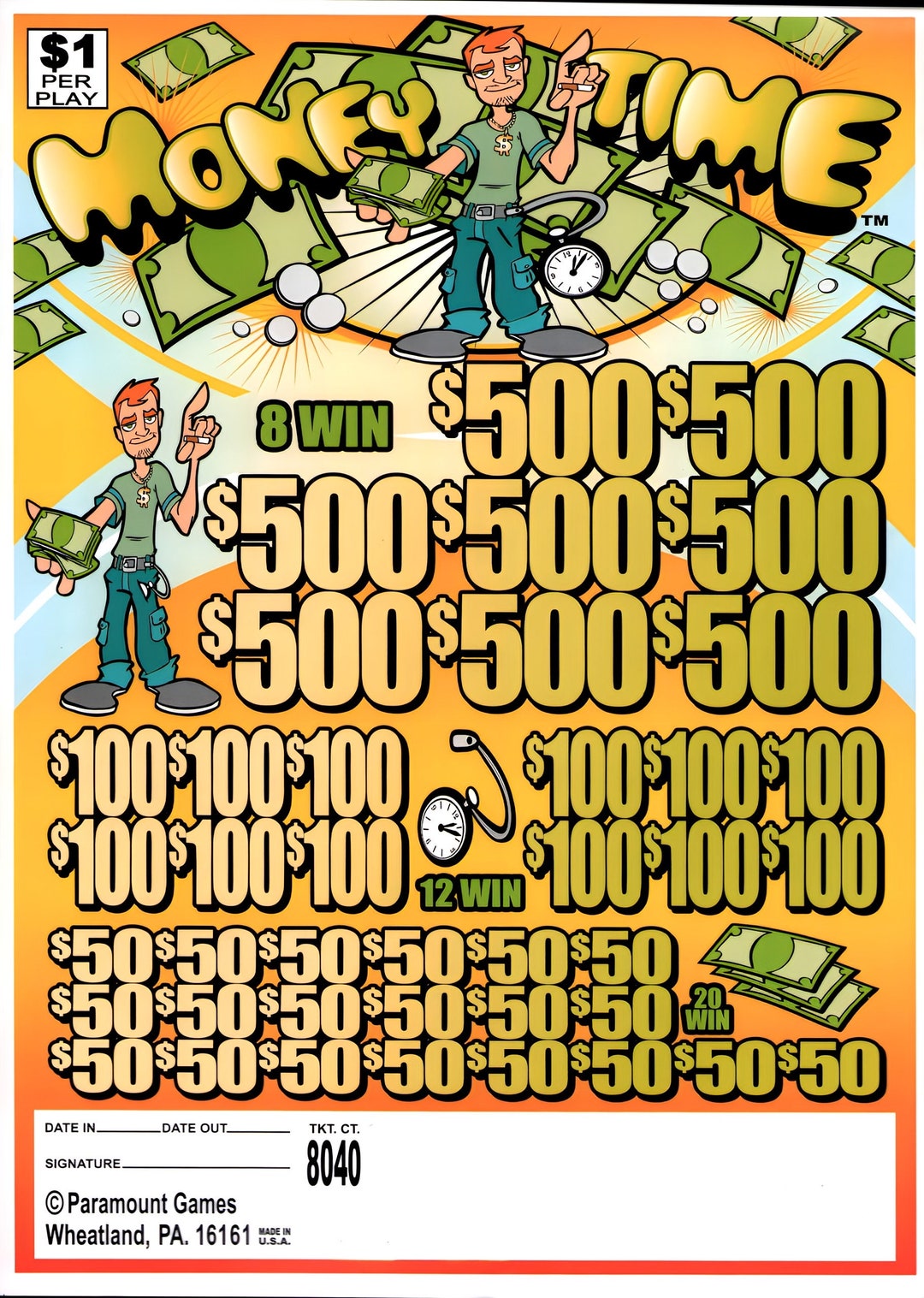 Money Time Jar Ticket Pull Tab Ticket Ticket for Amusement Purpose Only ...