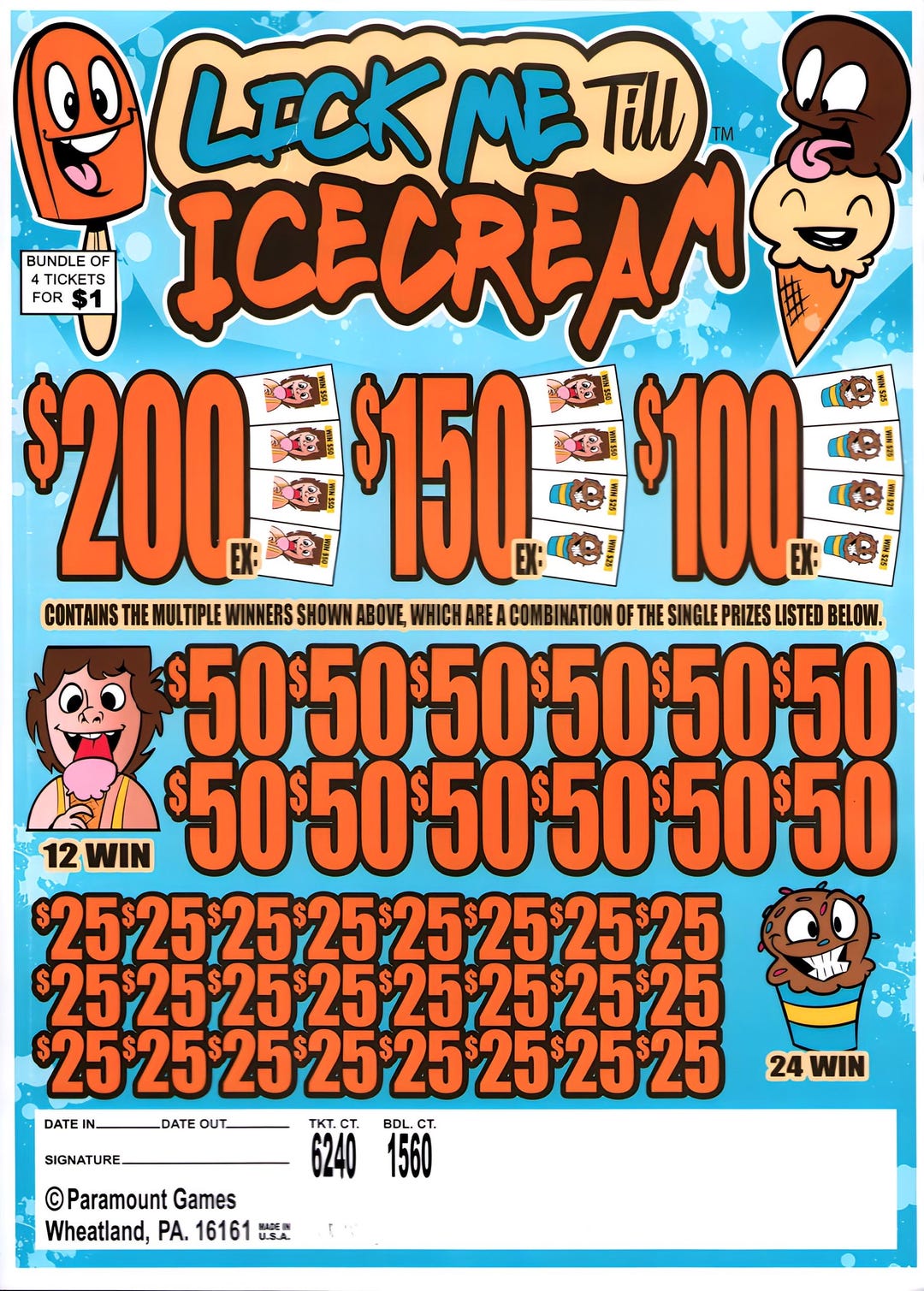 Lick Me Till Ice Cream - Jar Ticket - Pull Tab Ticket - Ticket for ...