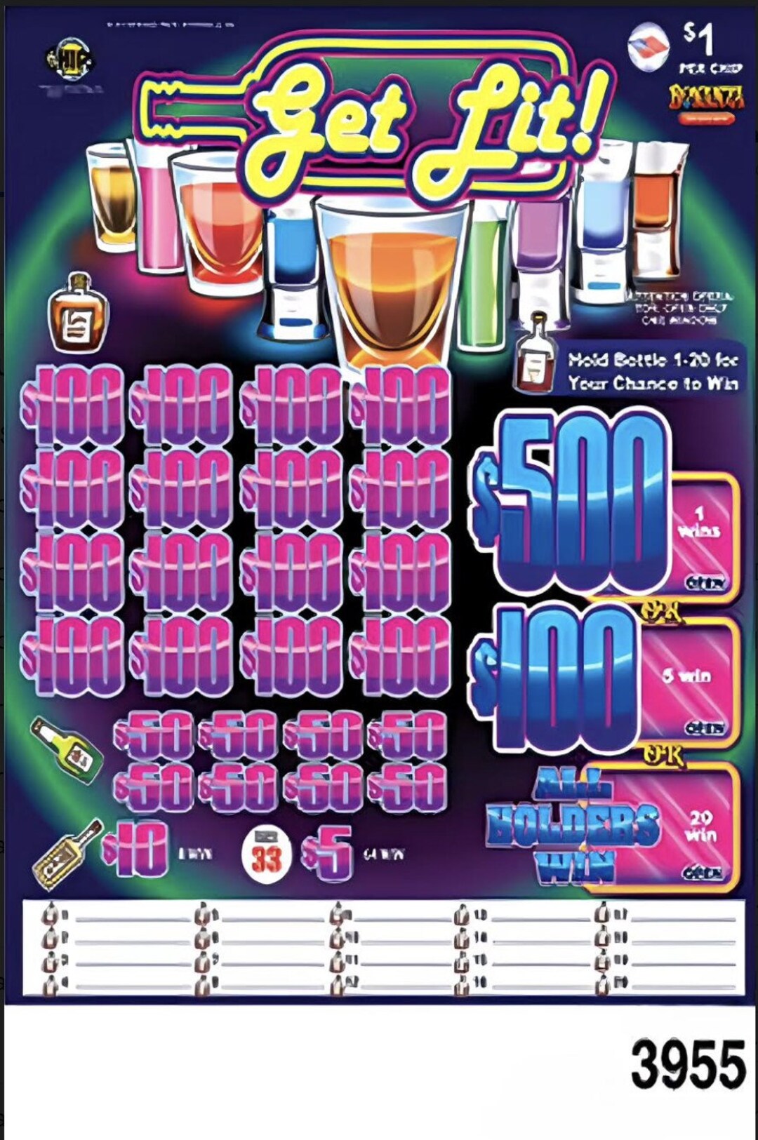 Get Lit- Chip Ticket - Holder - Pull Tab Ticket - Ticket for Amusement ...