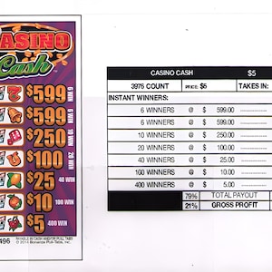 Casino Cash 5 Dollar Ticket Pull Tab Ticket Five Window Tickets for ...