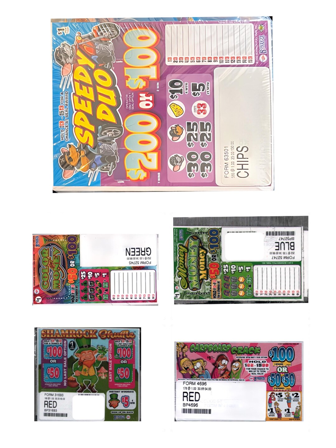 5 Pack Assorted Games Pull Tab Ticket Ticket for Amusement Purpose Only ...
