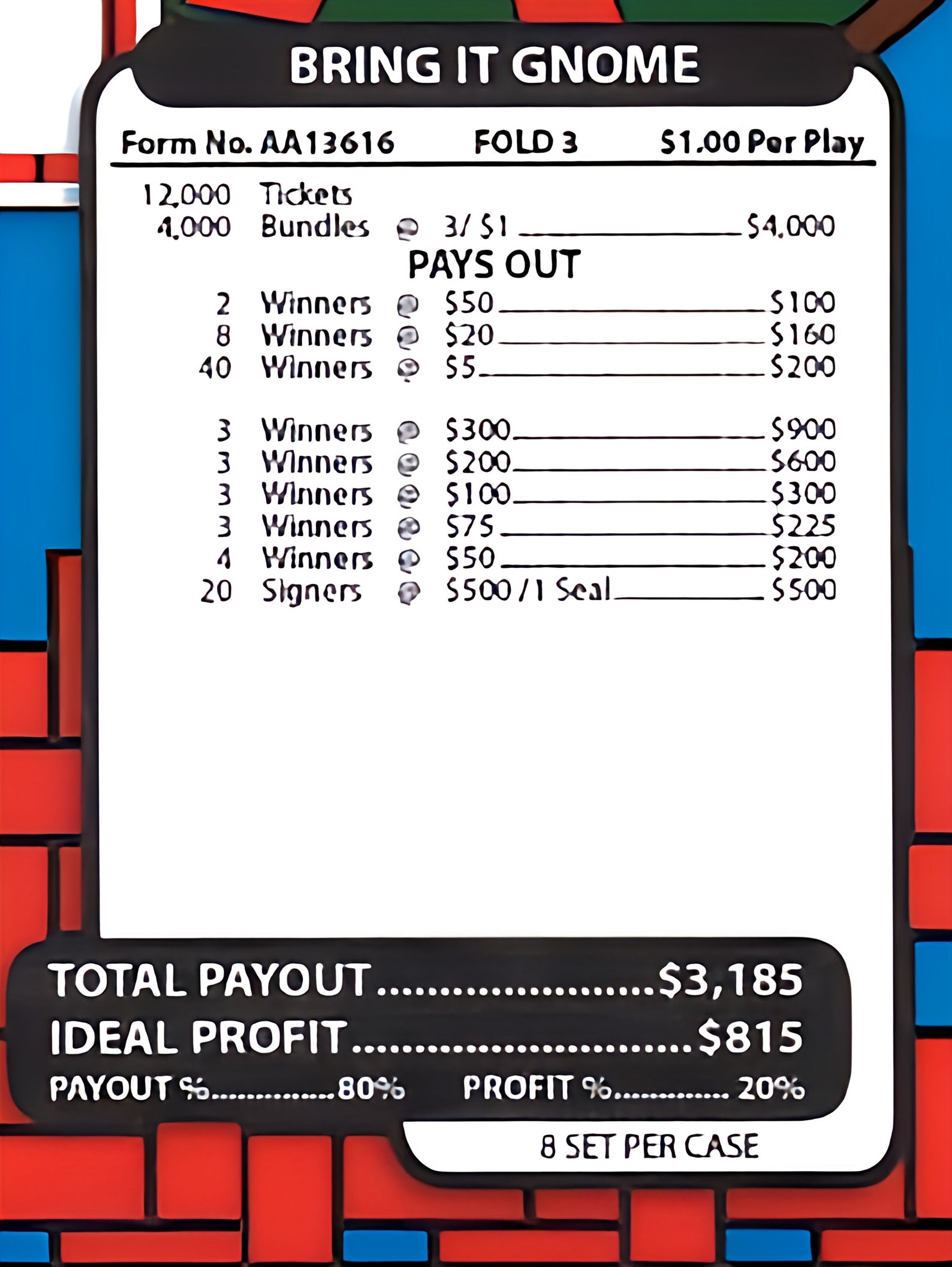 Bring It Gnome Jar Ticket Pull Tab Ticket Pick Board Holder Ticket for ...