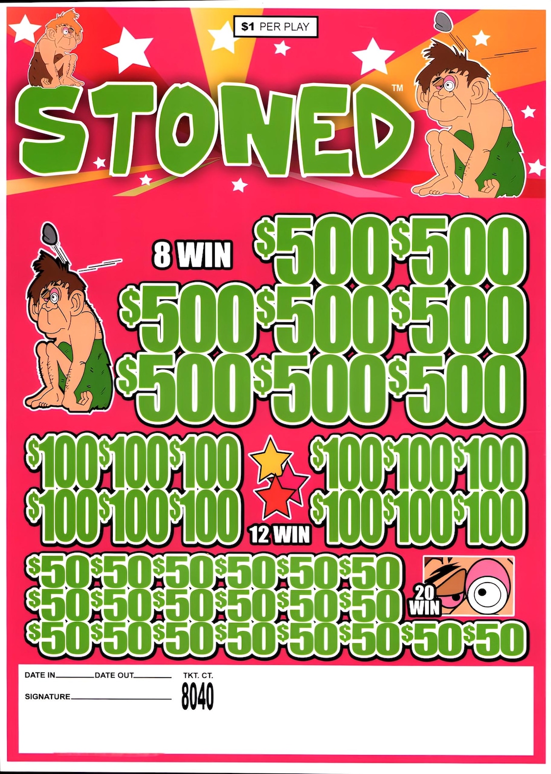 Stoned 8040 - Jar Ticket - Pull Tab Ticket - Ticket for Amusement ...