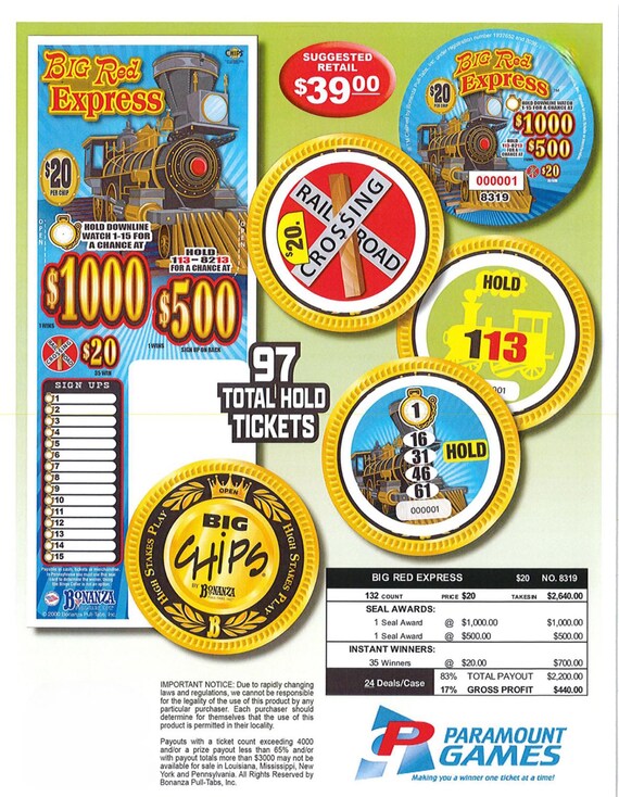Big Red Express Twenty Dollar Ticket Chip Ticket Pull Tab Ticket Holder Ticket for Amusement Purposes Only Etsy