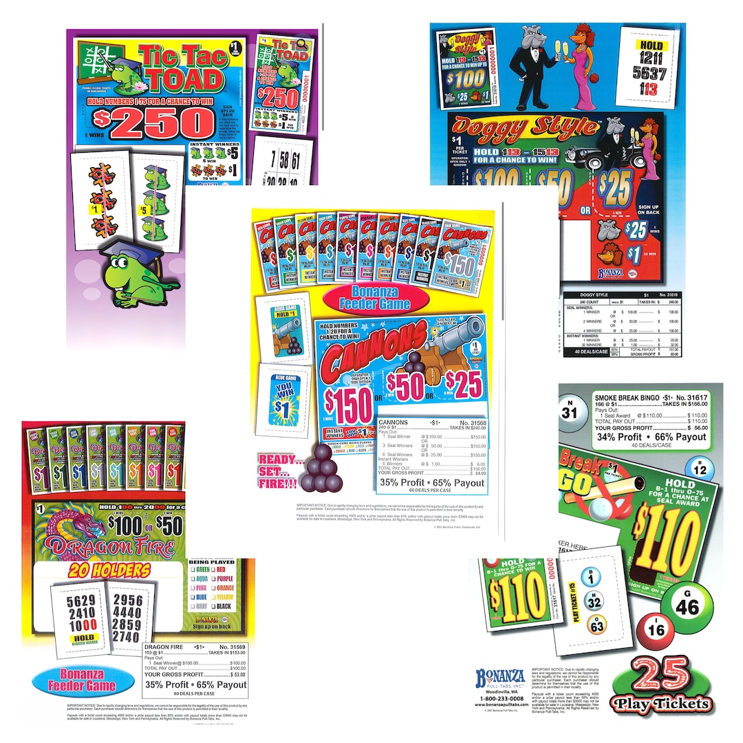 5 Pack - Mixed Titles - Pull Tab Ticket - Hard Card - Ticket for ...