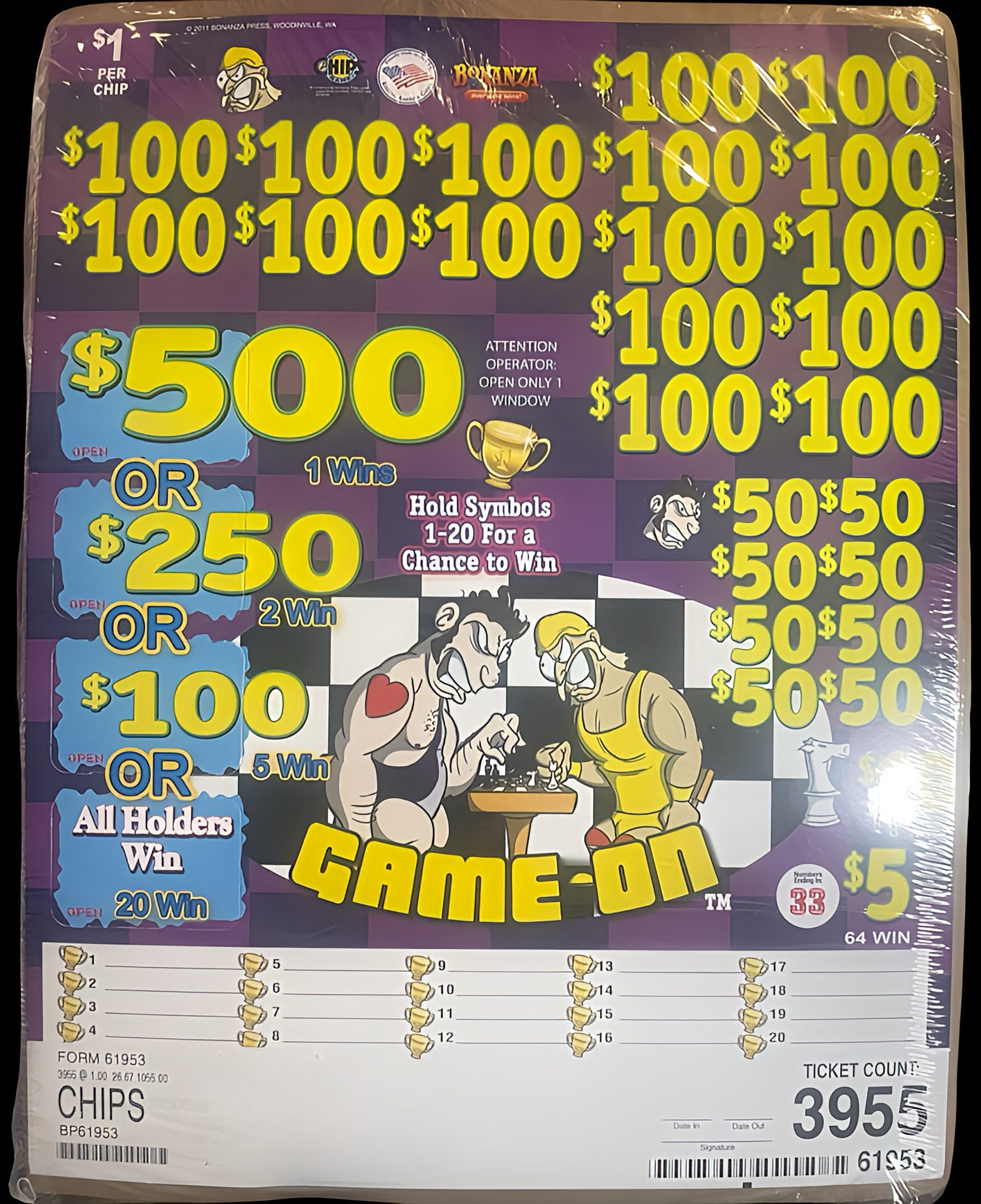 Game on Chip Ticket Pull Tab Ticket Ticket for Amusement Purposes Only ...