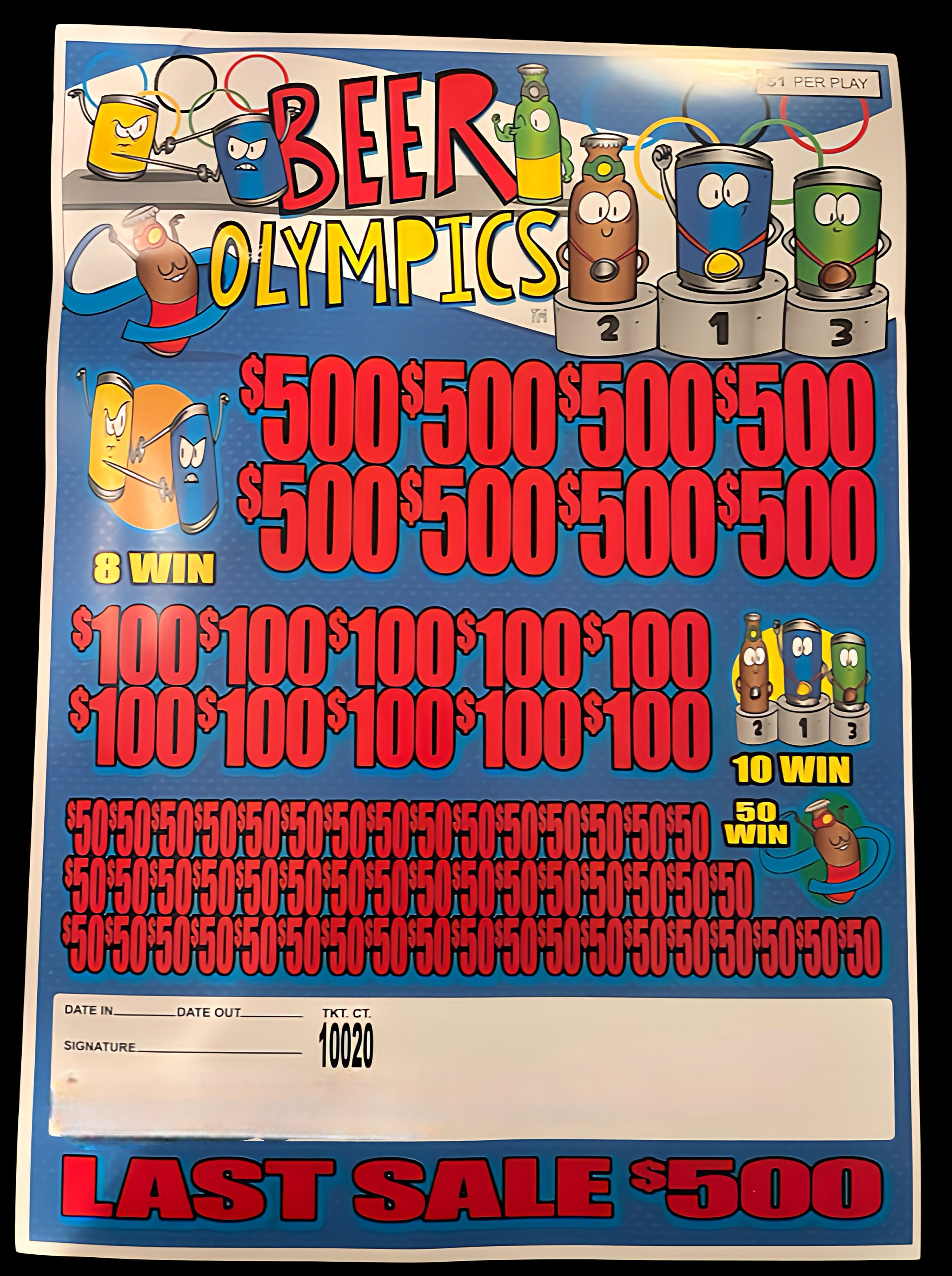 Beer Olympics Jar Ticket Pull Tab Ticket Ticket for Amusement Purposes ...