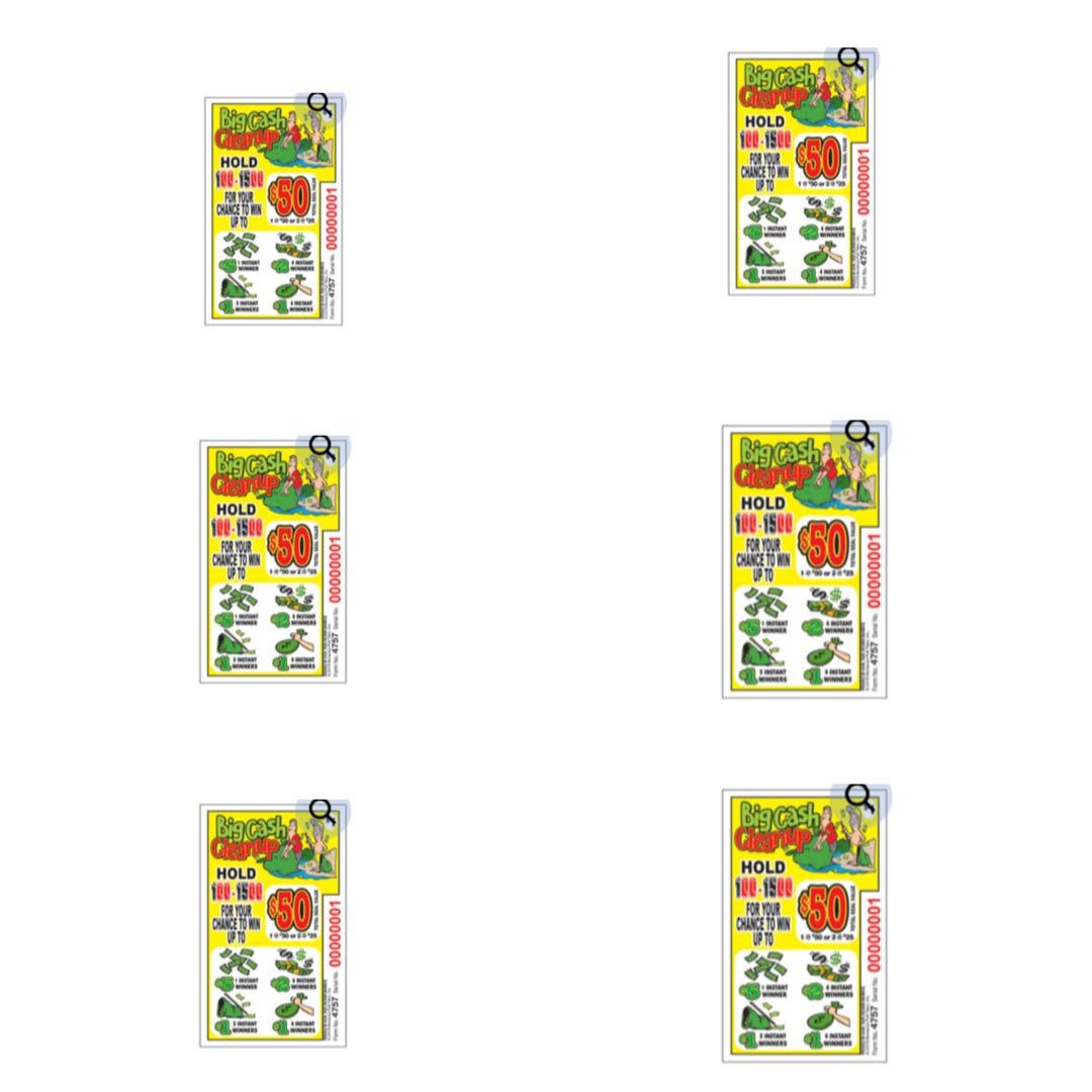 Pull Tab Tickets – Hard Cards – Game- 6 Pack - Big Cash Cleanup - 104 ...