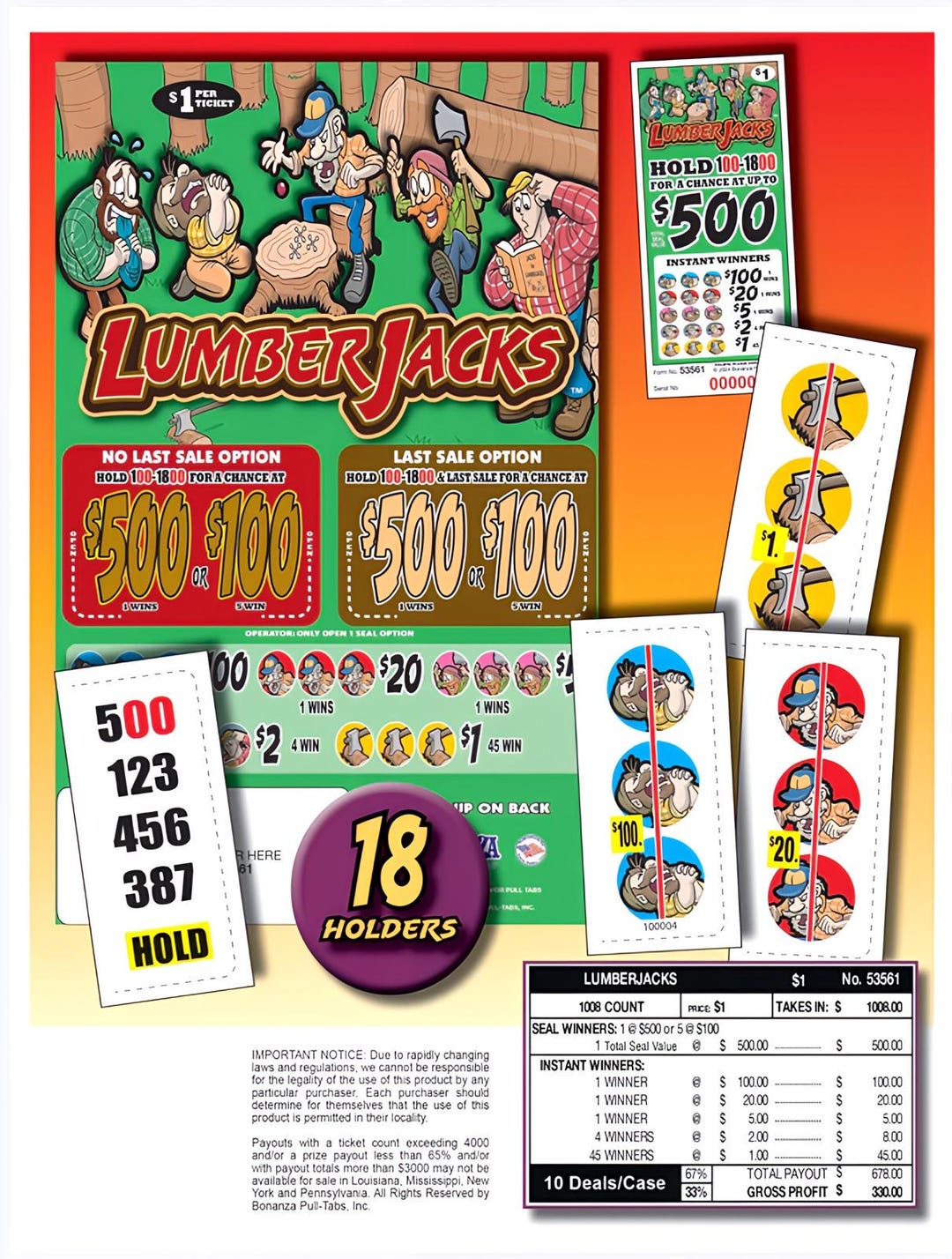 Pull Tab Tickets - Hard Card - Game - Pick Board - Lumberjacks - Etsy