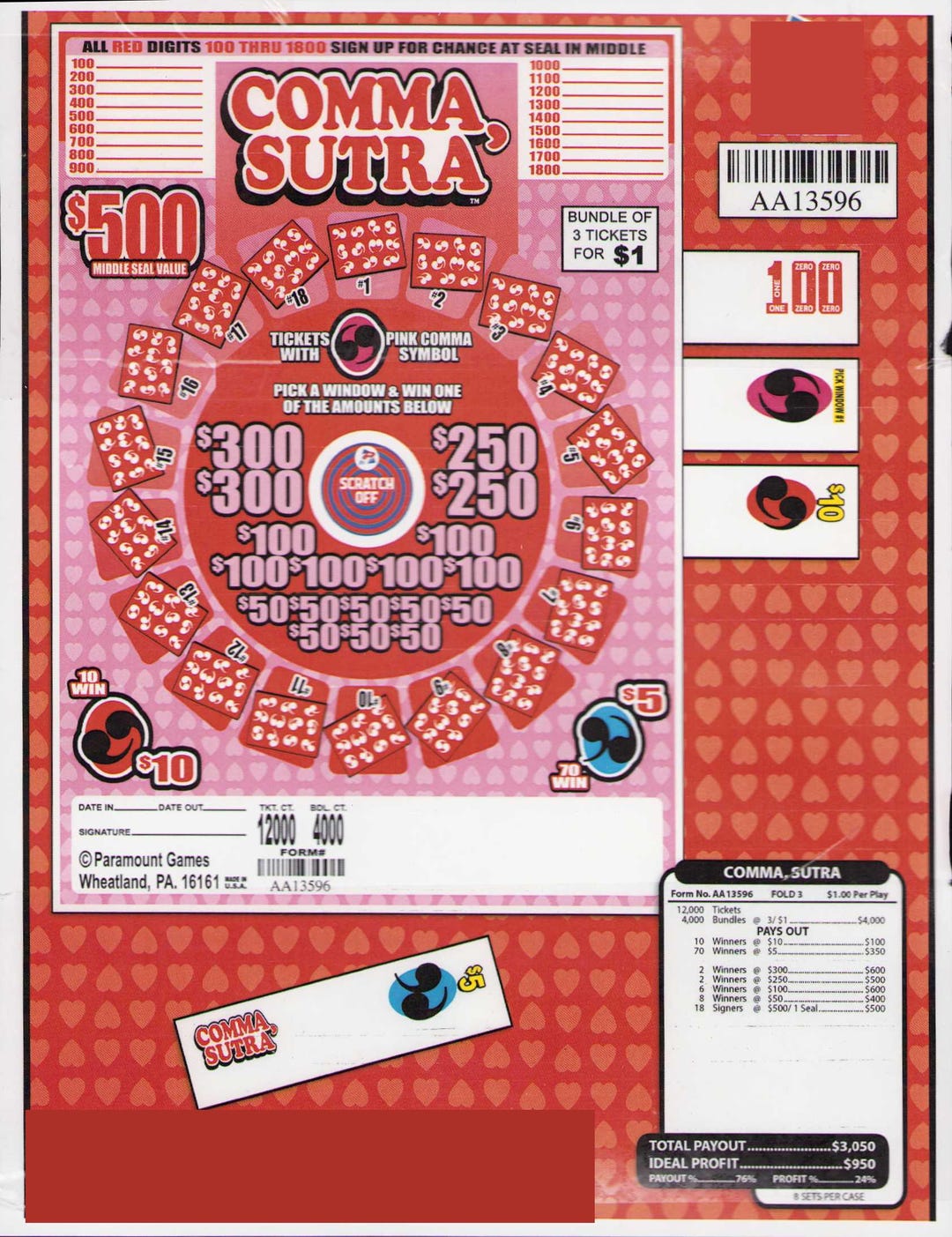 Comma Sutra Jar Ticket - Pull Tab, Game - Window - 4,000 Count - Etsy