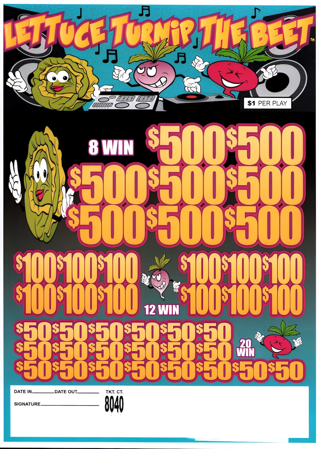 Lettuce Turnip the Beat Jar Ticket Pull Tab Ticket Ticket for Amusement ...