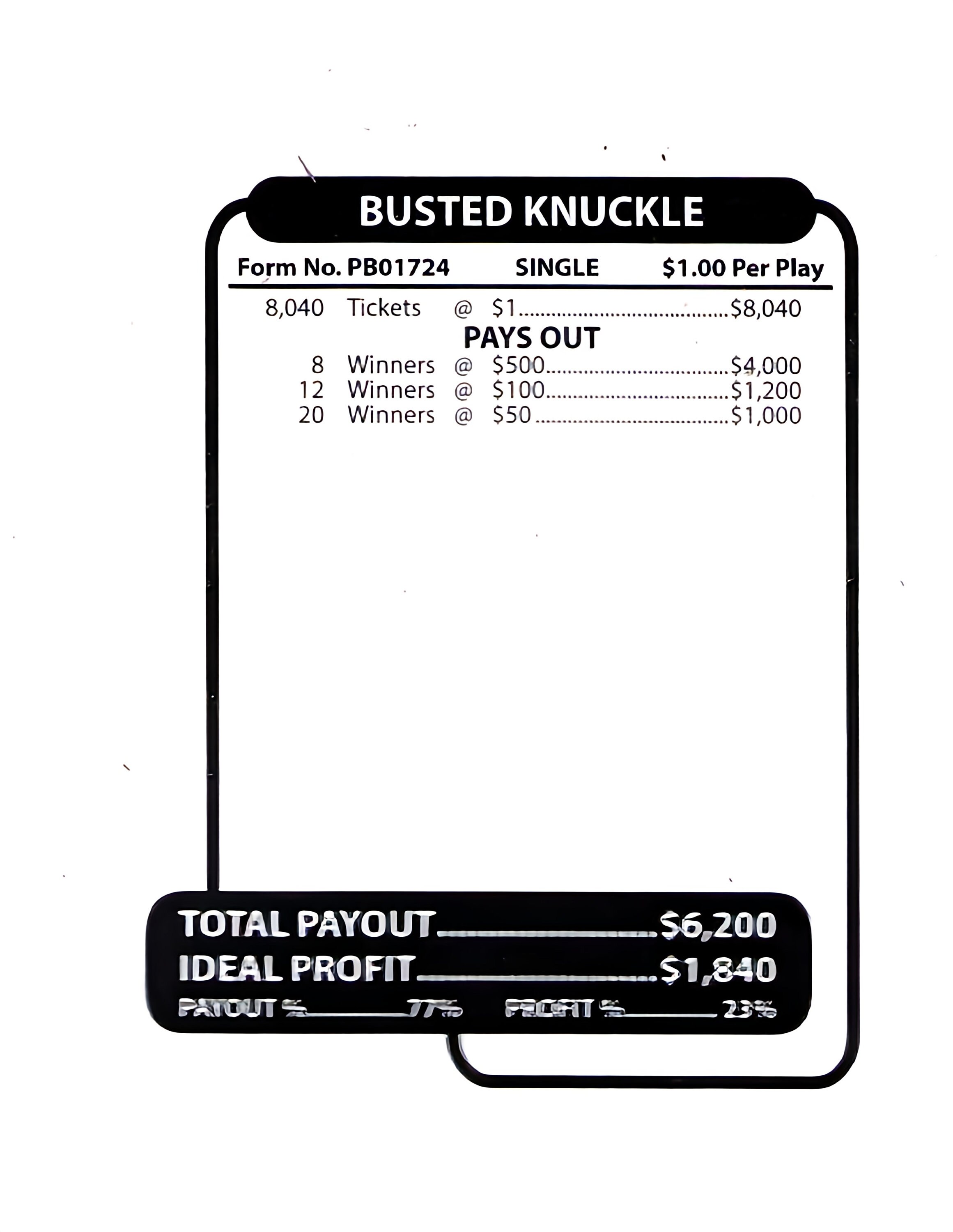 Busted Knuckle Jar Ticket Pull Tab Ticket Ticket for Amusement Purpose ...
