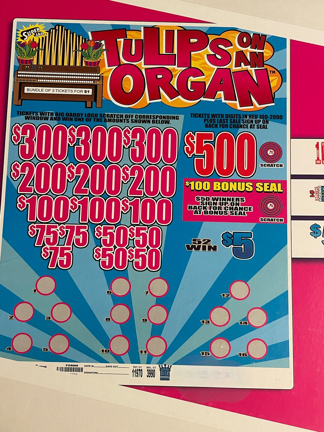 Tulips on an Organ - Pull Tab Ticket - Ticket for Amusement Purpose ...